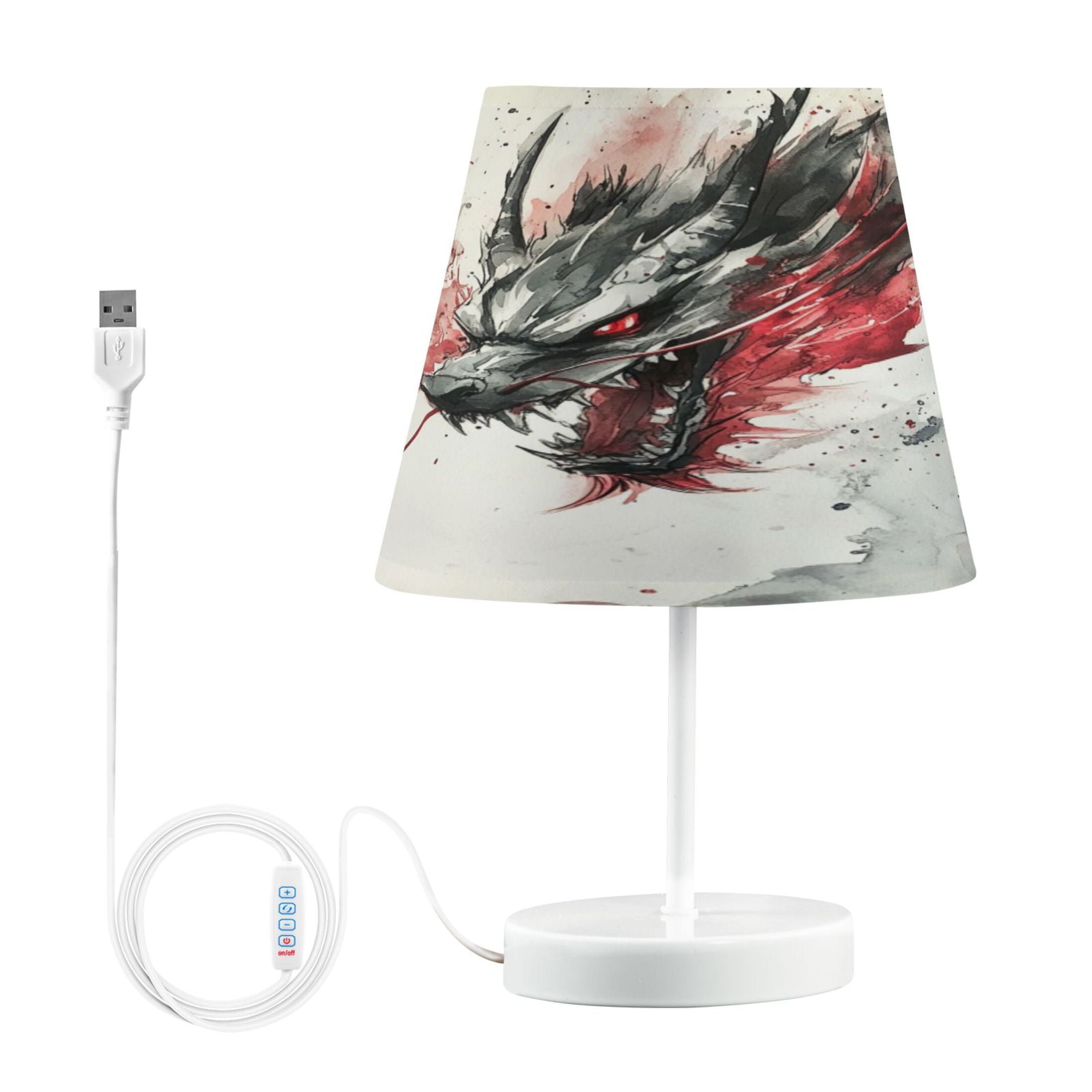 WOBOGO Black and Red Dragon Table Lamps Bedroom 3-Speed Dimmable Farm ...