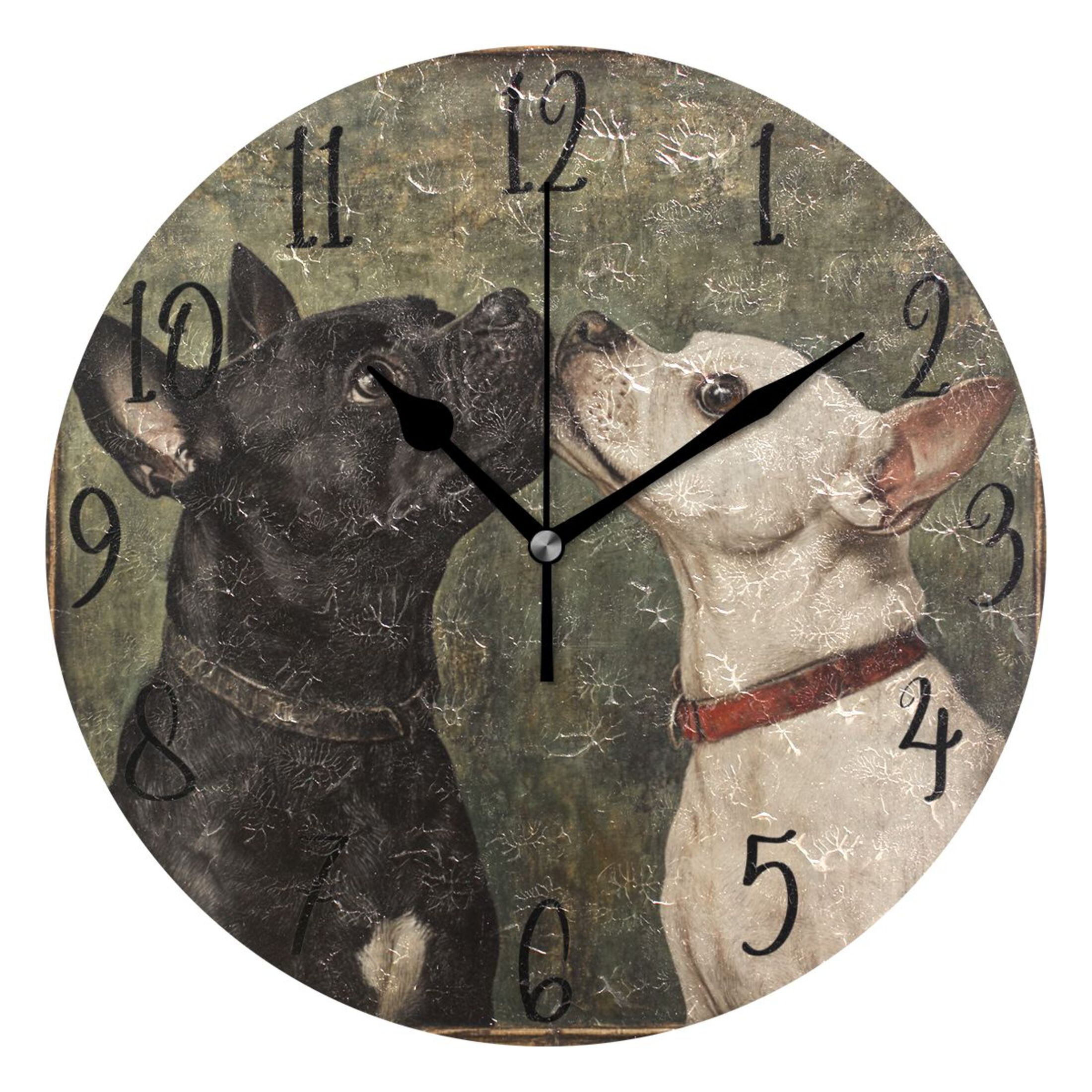 WOBOGO Black and White Dog Wall Clock 10in Silent Mechanism Battery ...