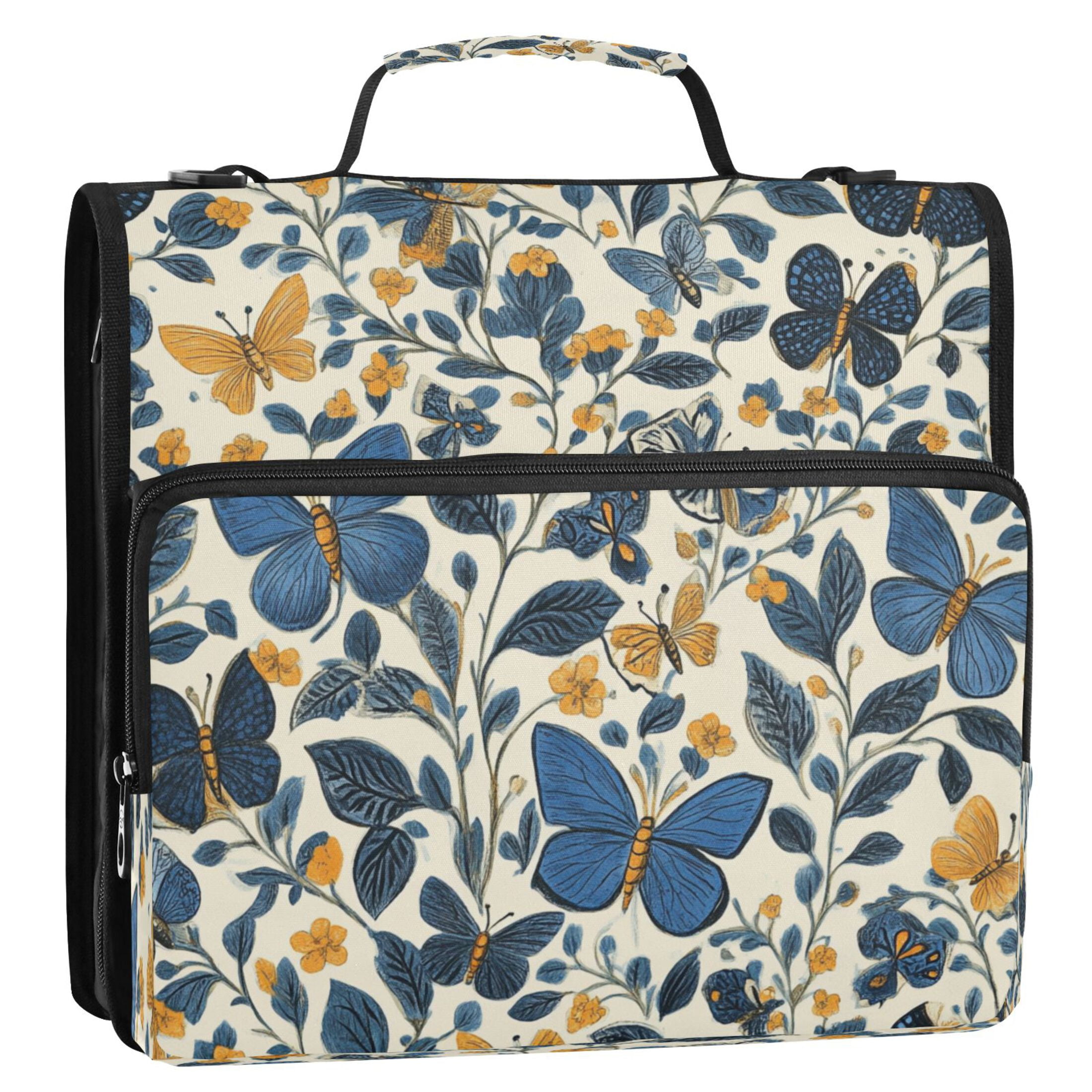 WOBOGO Blue Butterflies Pattern Ring Binder Bag 1.5in Folder Organizer ...