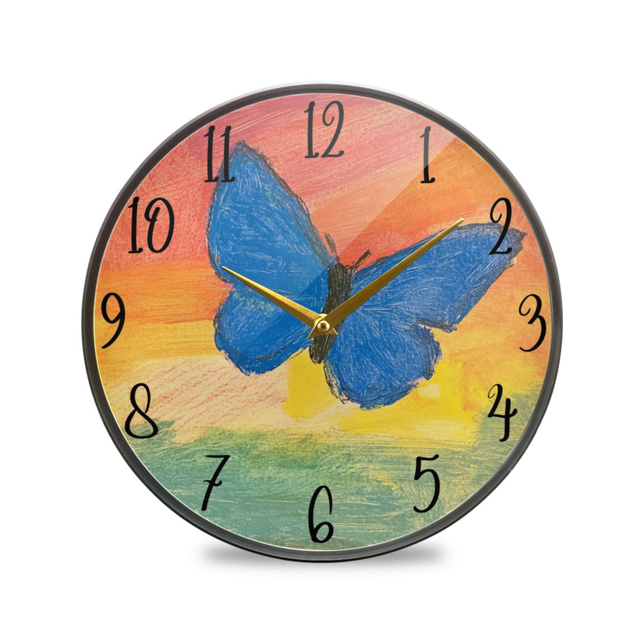 WOBOGO Blue Butterfly Acrylic Wall Clock Battery Operated 9.5in Silent ...