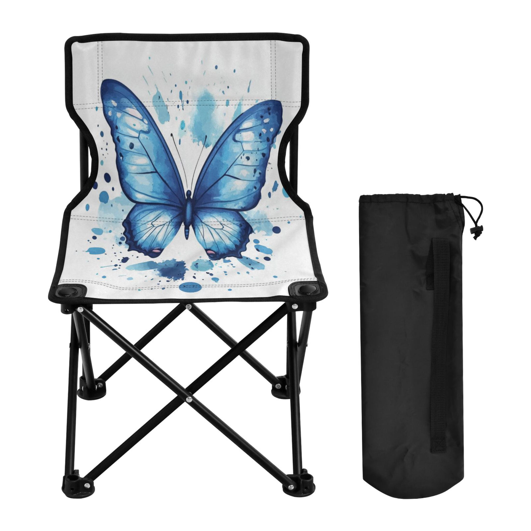WOBOGO Blue Butterfly Camping Chair Convenient Four Corner Backrest ...
