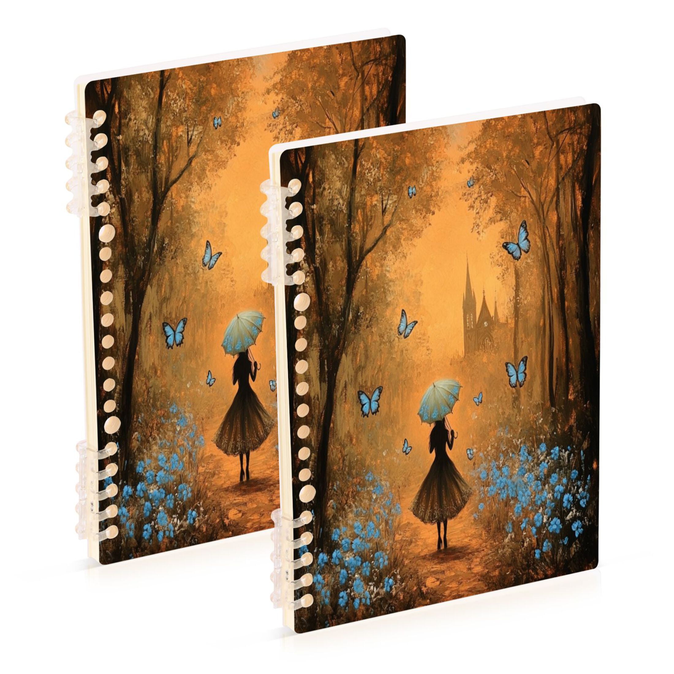 WOBOGO Blue Butterfly Forest Notebook College Horizontal Grid Paper Ink ...