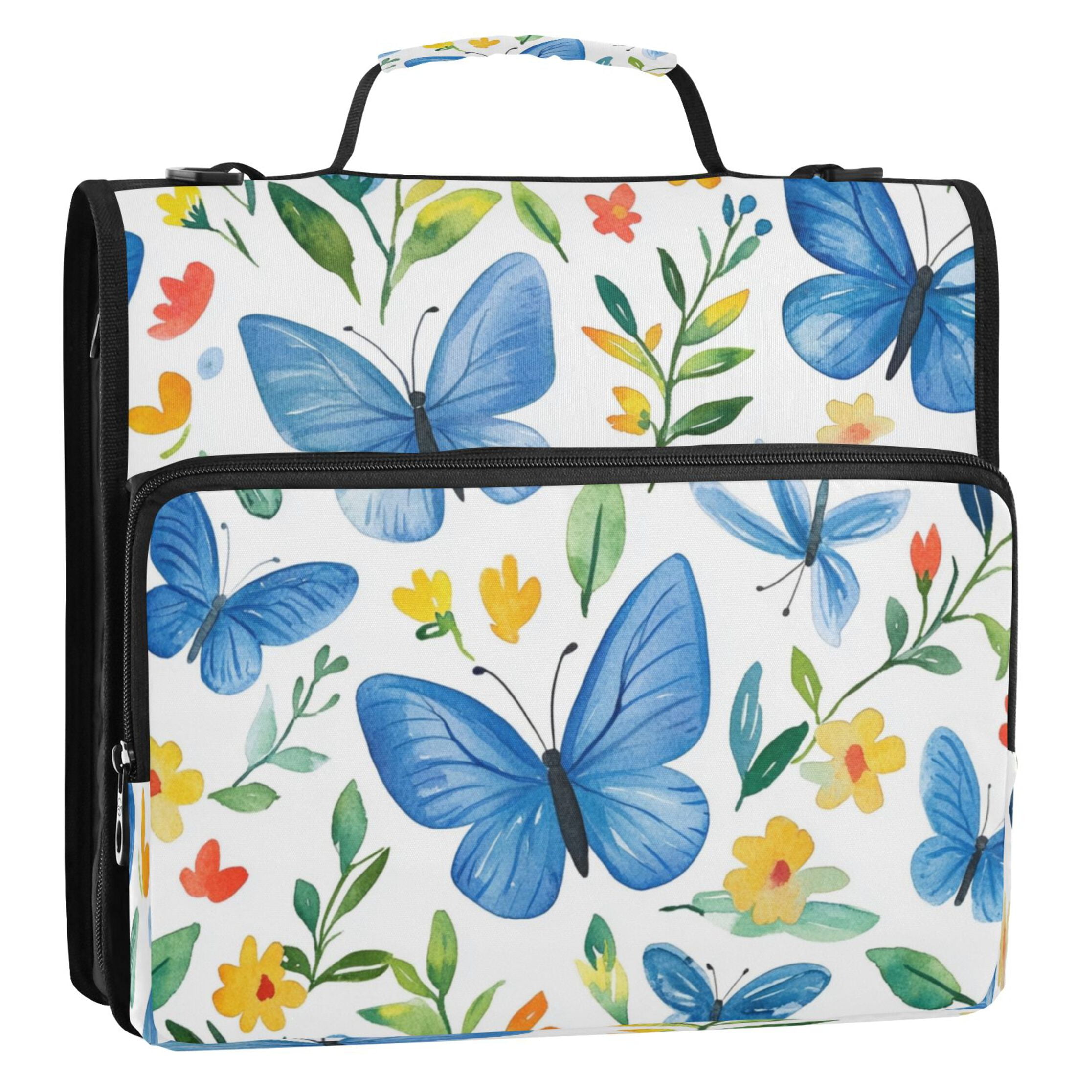 WOBOGO Blue Butterfly Ring Binder Bag 1.5in Folder Organizer with ...