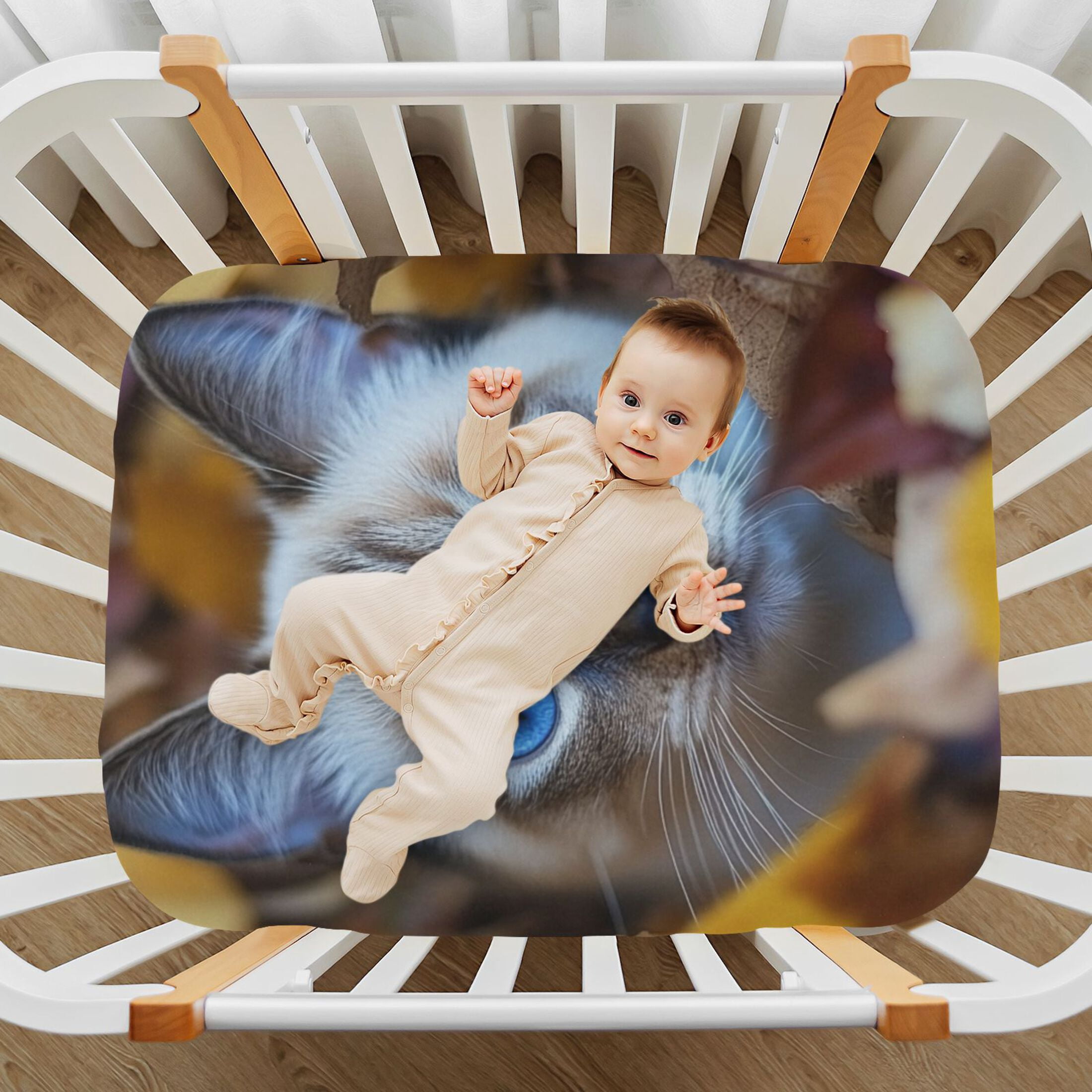 WOBOGO Blue Eyes Cat Baby Crib Sheets Super Soft Microfiber Playard ...