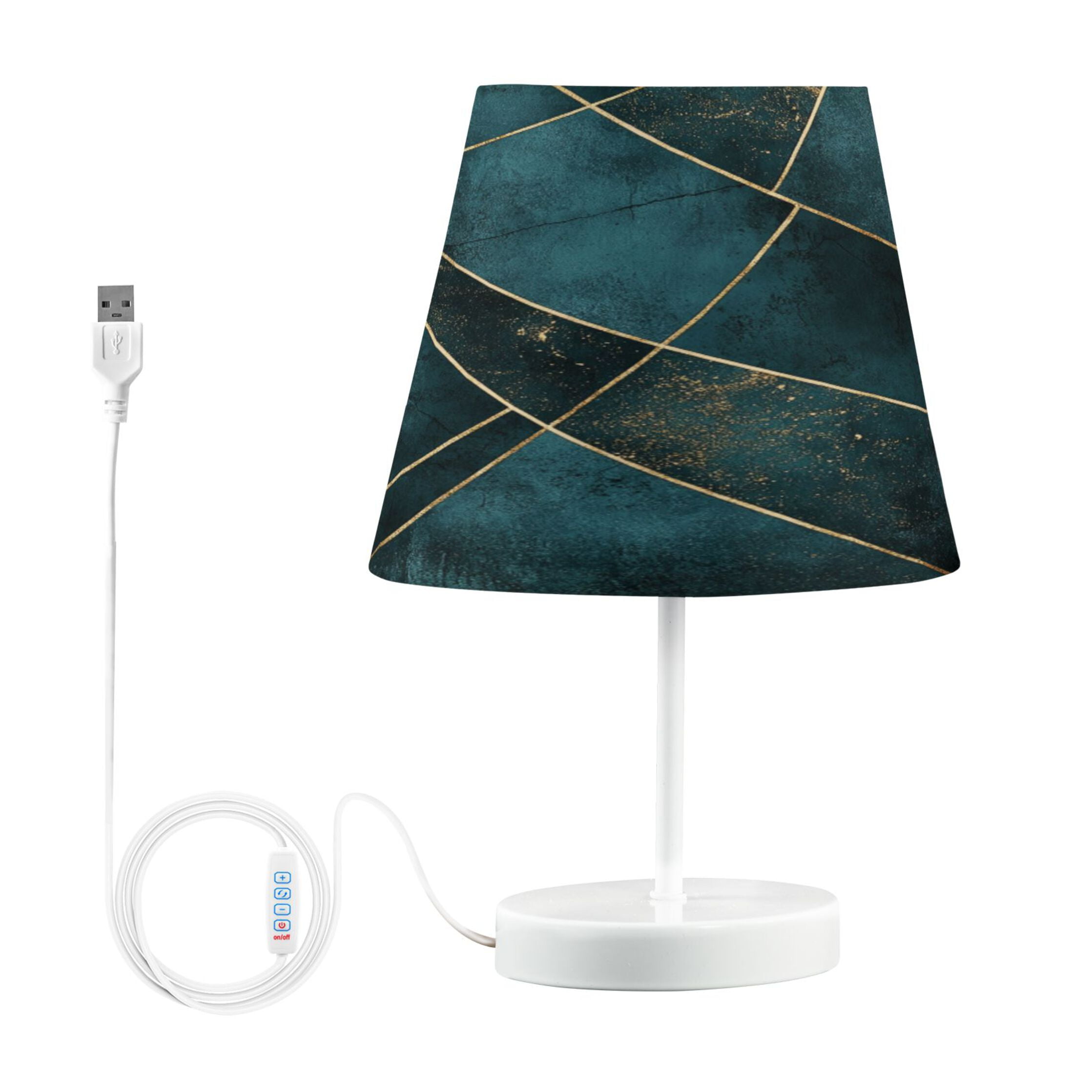 WOBOGO Blue Gold Foil Pattern Table Lamps Bedroom 3-Speed Dimmable Farm ...