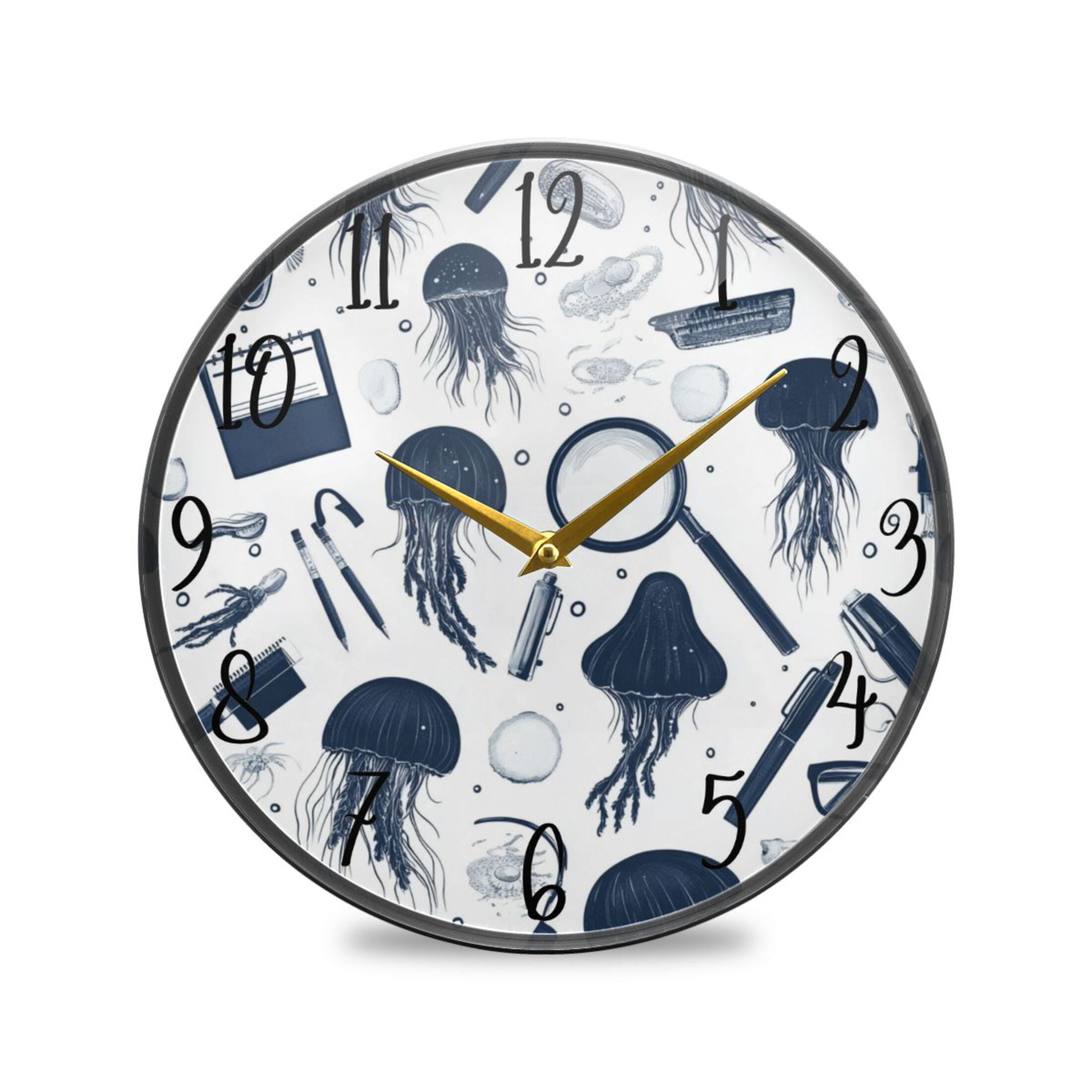 WOBOGO Blue Jellyfish Pattern Acrylic Wall Clock Battery Operated 11 ...