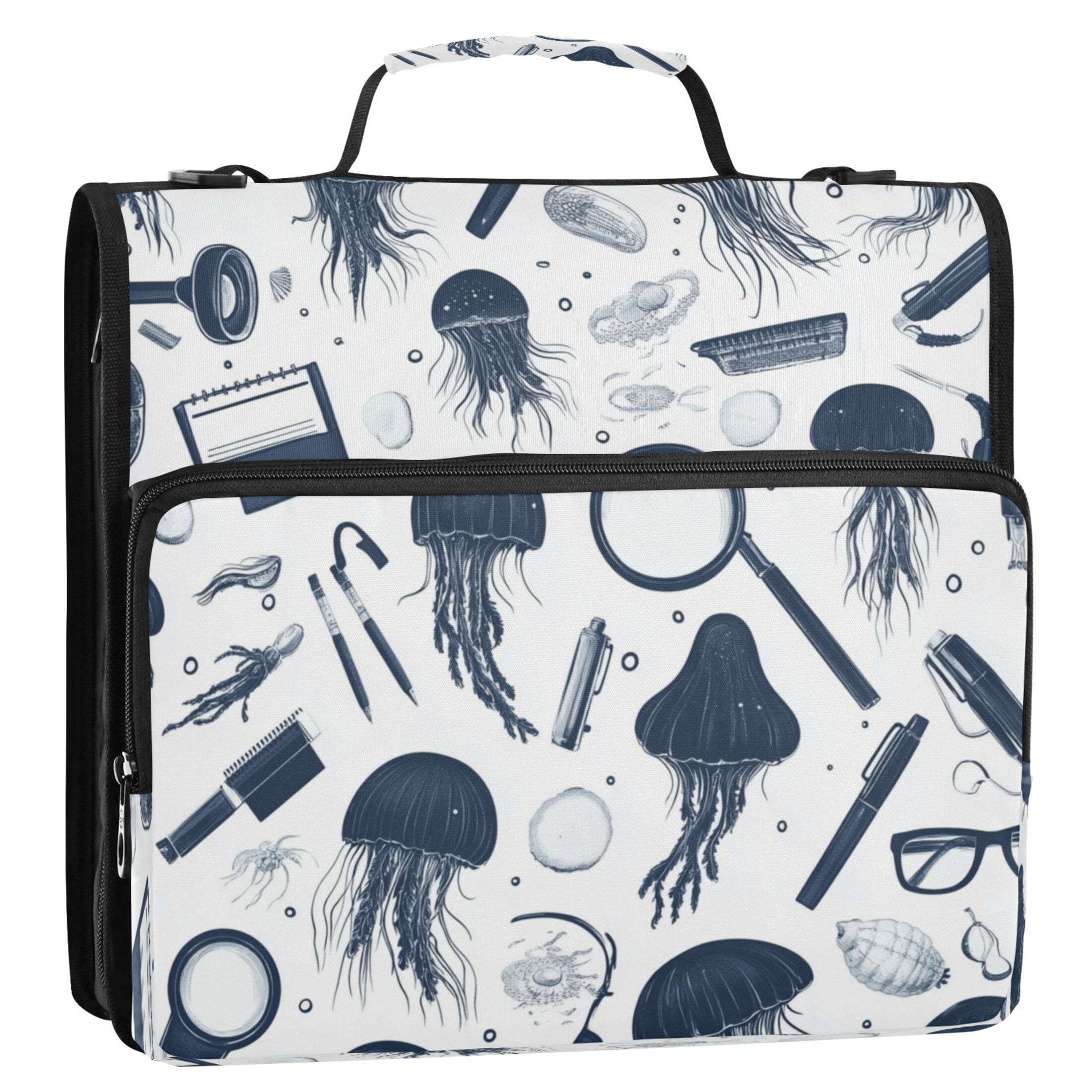 WOBOGO Blue Jellyfish Pattern Ring Binder Bag 1.5in Folder Organizer ...