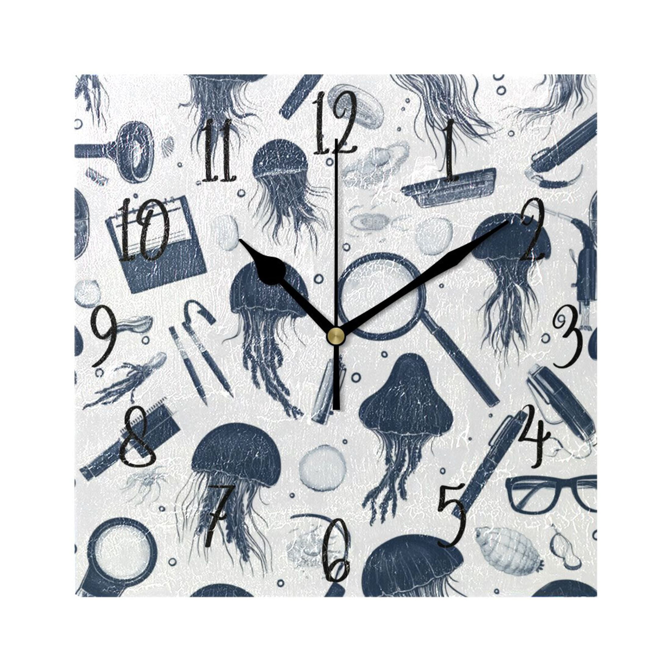 WOBOGO Blue Jellyfish Pattern Wall Clock 7.78 Inch Battery Operated ...