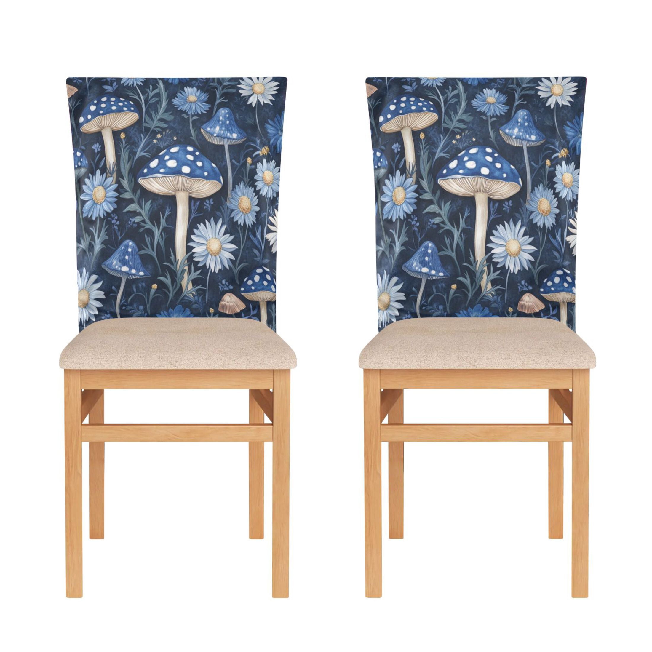 WOBOGO Blue Mushroom Dining Room Chair Covers 2 Pieces Super Fit ...