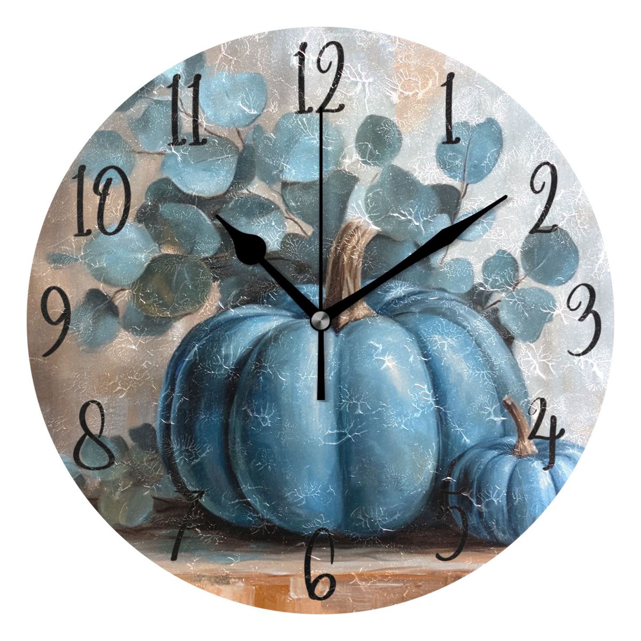 WOBOGO Blue Pumpkin Wall Clock 10in Silent Mechanism Battery Operated ...