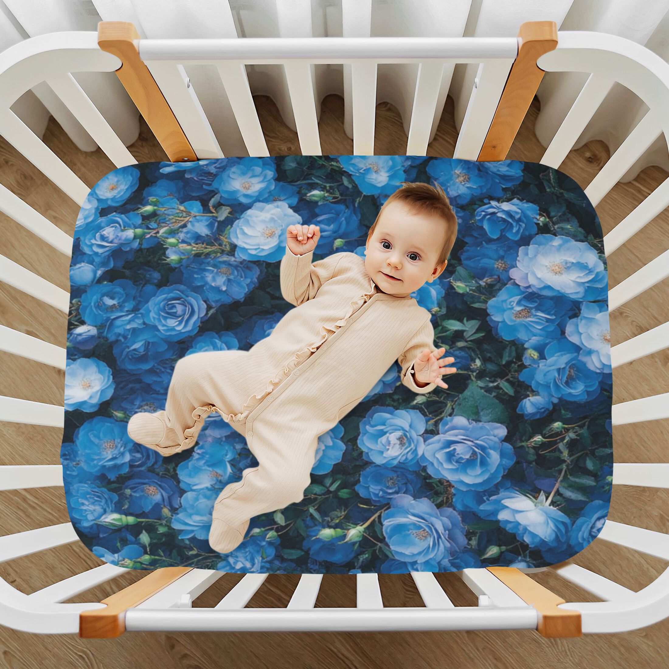 WOBOGO Blue Rose Baby Crib Sheets Super Soft Microfiber Playard Sheet ...