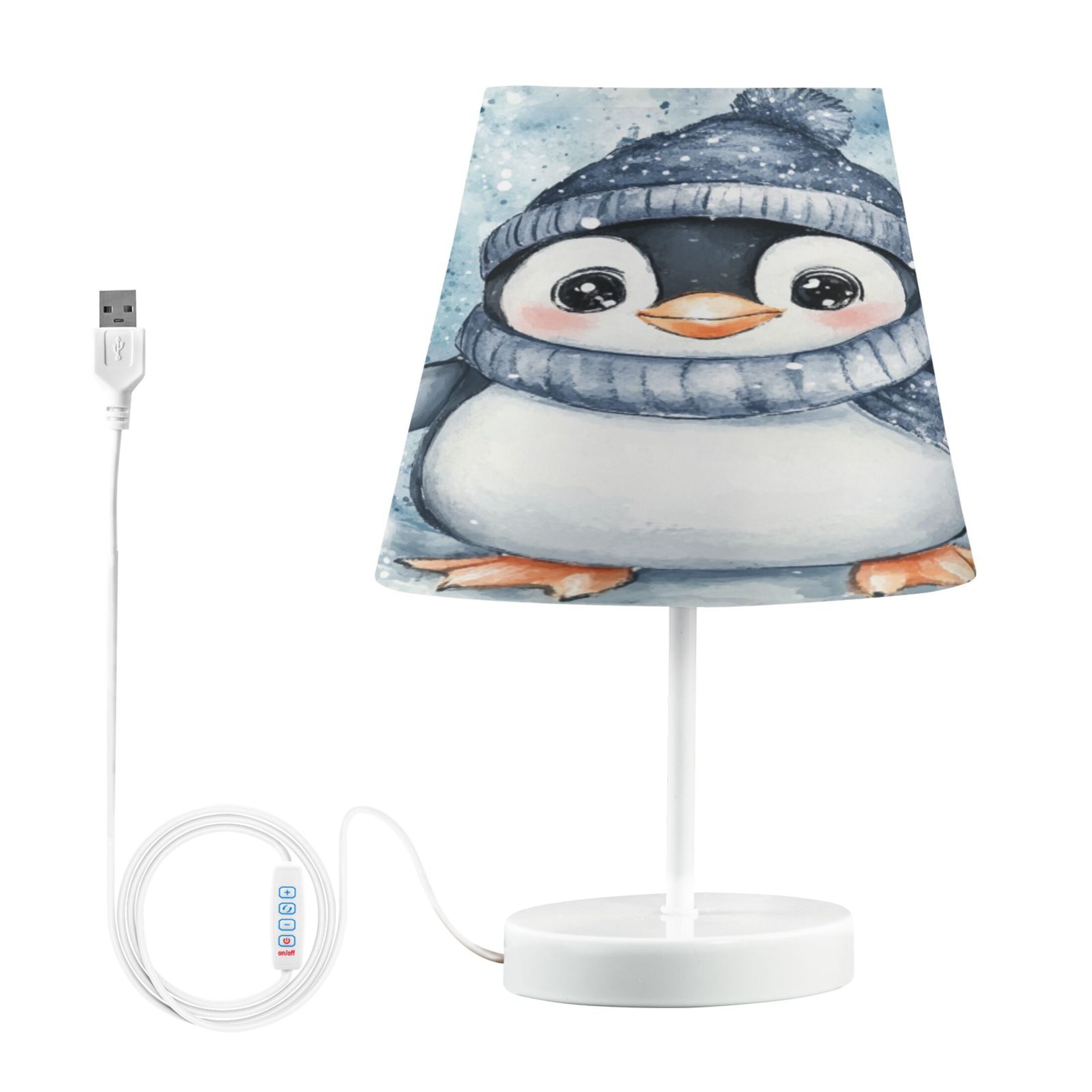 WOBOGO Blue Scarf Penguin Pattern Table Lamps Bedroom 3-Speed Dimmable ...