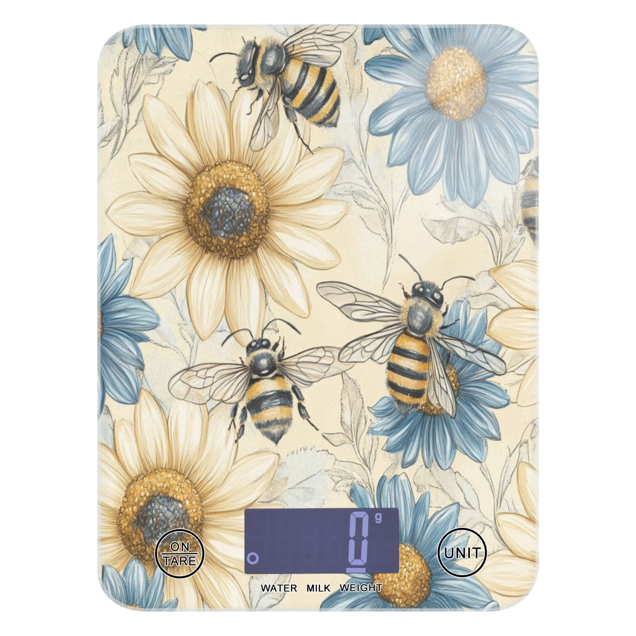 WOBOGO Blue White Flower Bee Pattern Kitchen Scale Digital Gram and ...