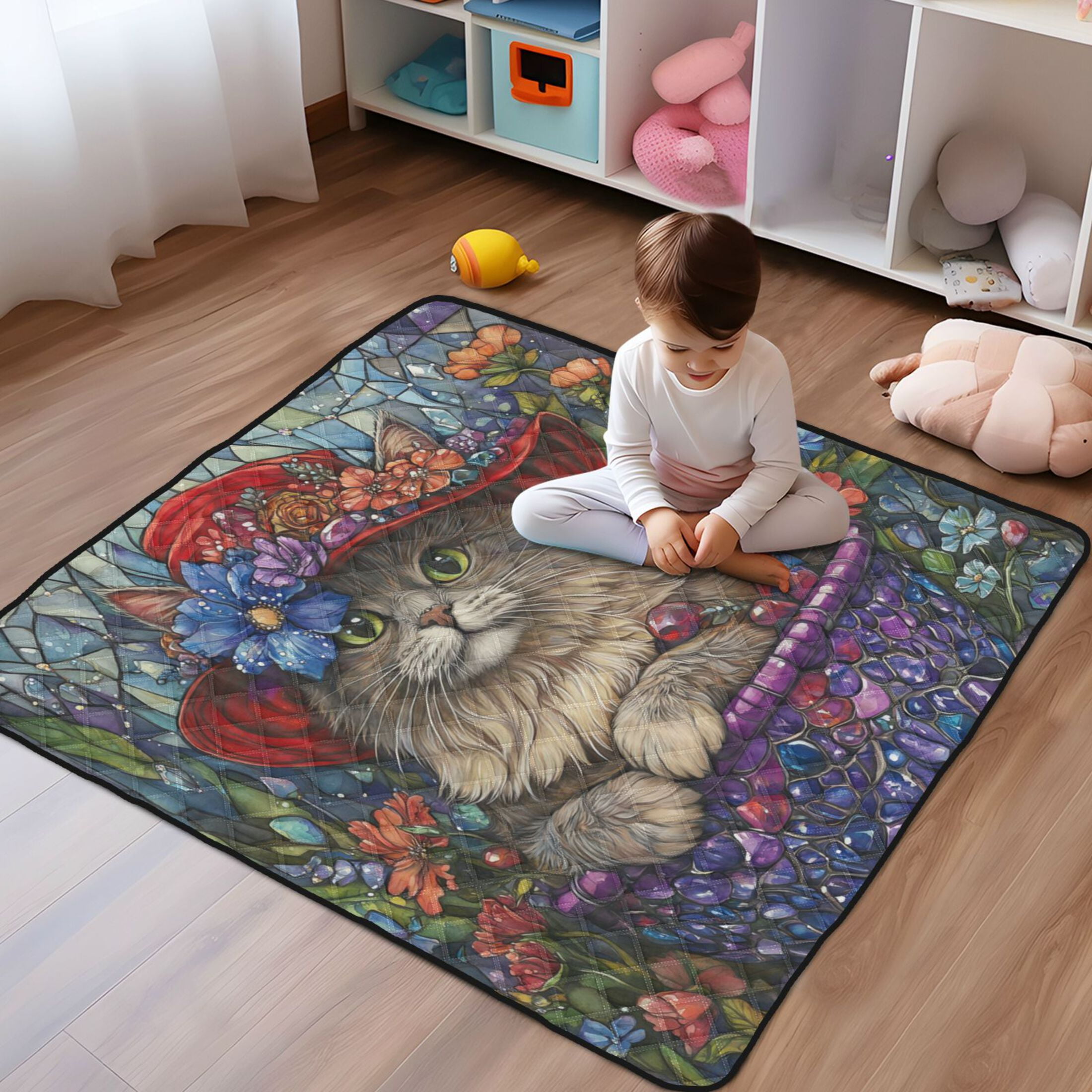 WOBOGO Bonneted Kitty Baby Playmats Extra Large Waterproof Rollable ...