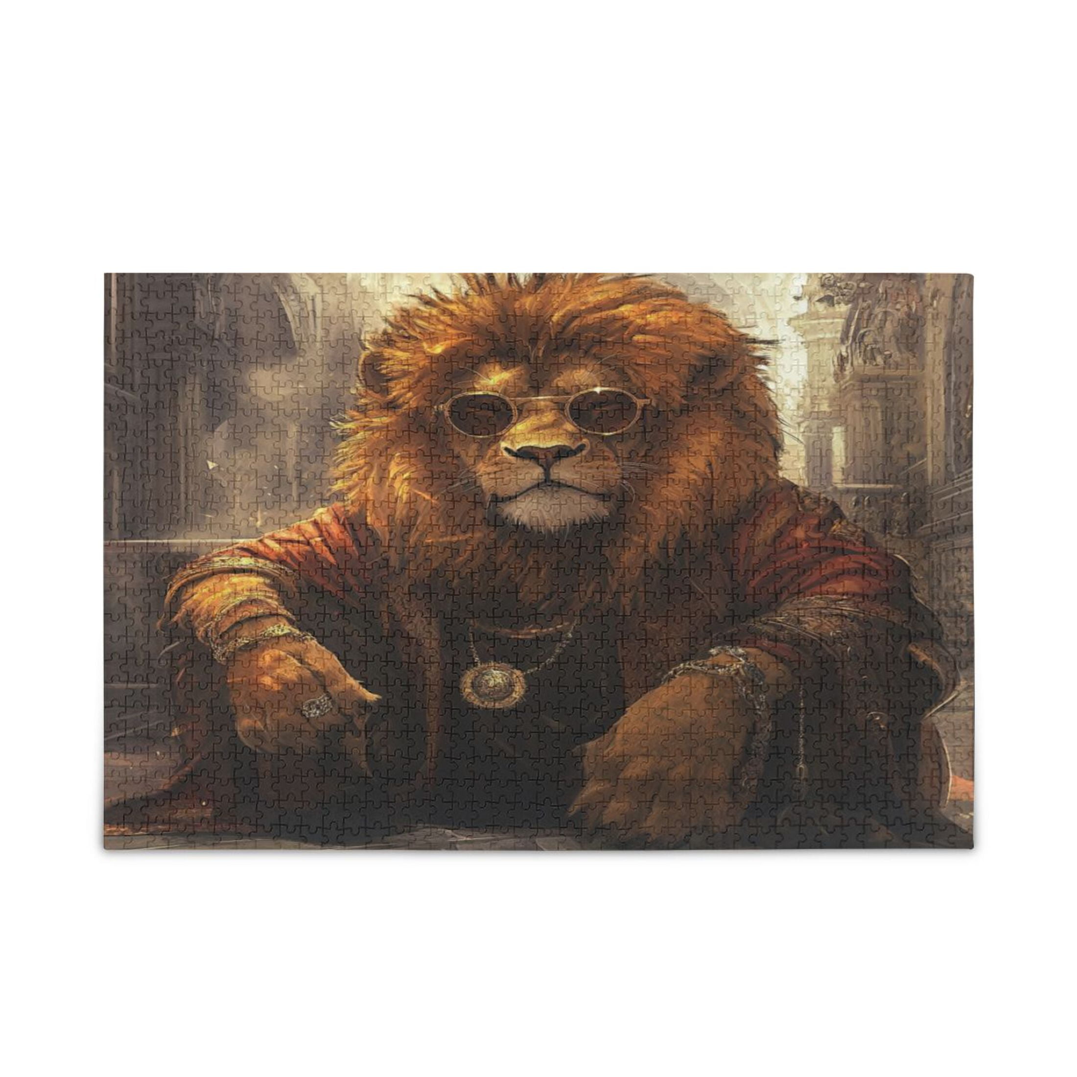 WOBOGO Bossy Lion Illustration Puzzle Challenge 500 Piece Jigsaw ...