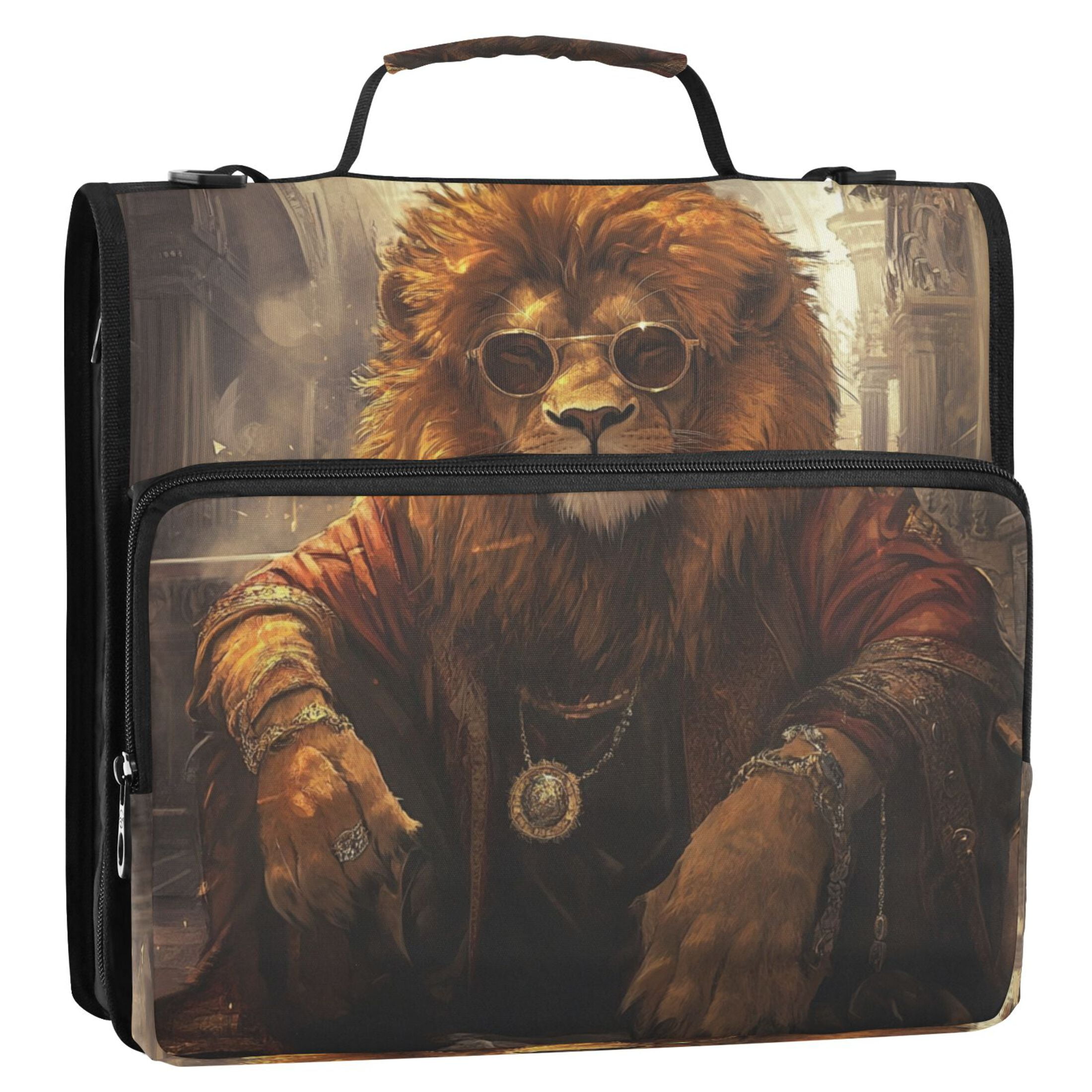 WOBOGO Bossy Lion Illustration Ring Binder Bag 1.5in Folder Organizer ...