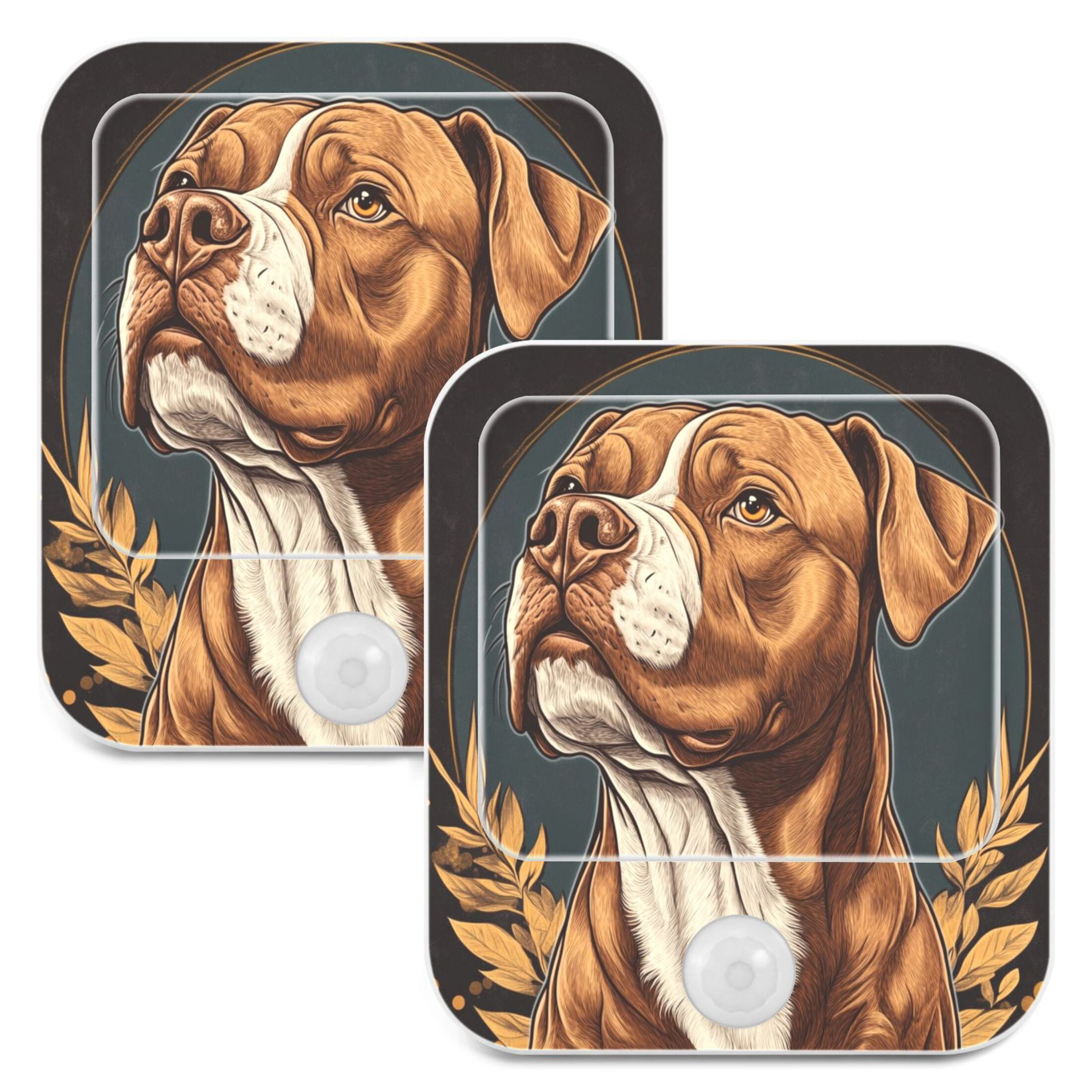 WOBOGO Brown Pit Bull Illustration Night Light Lamp with Smart Sensor ...