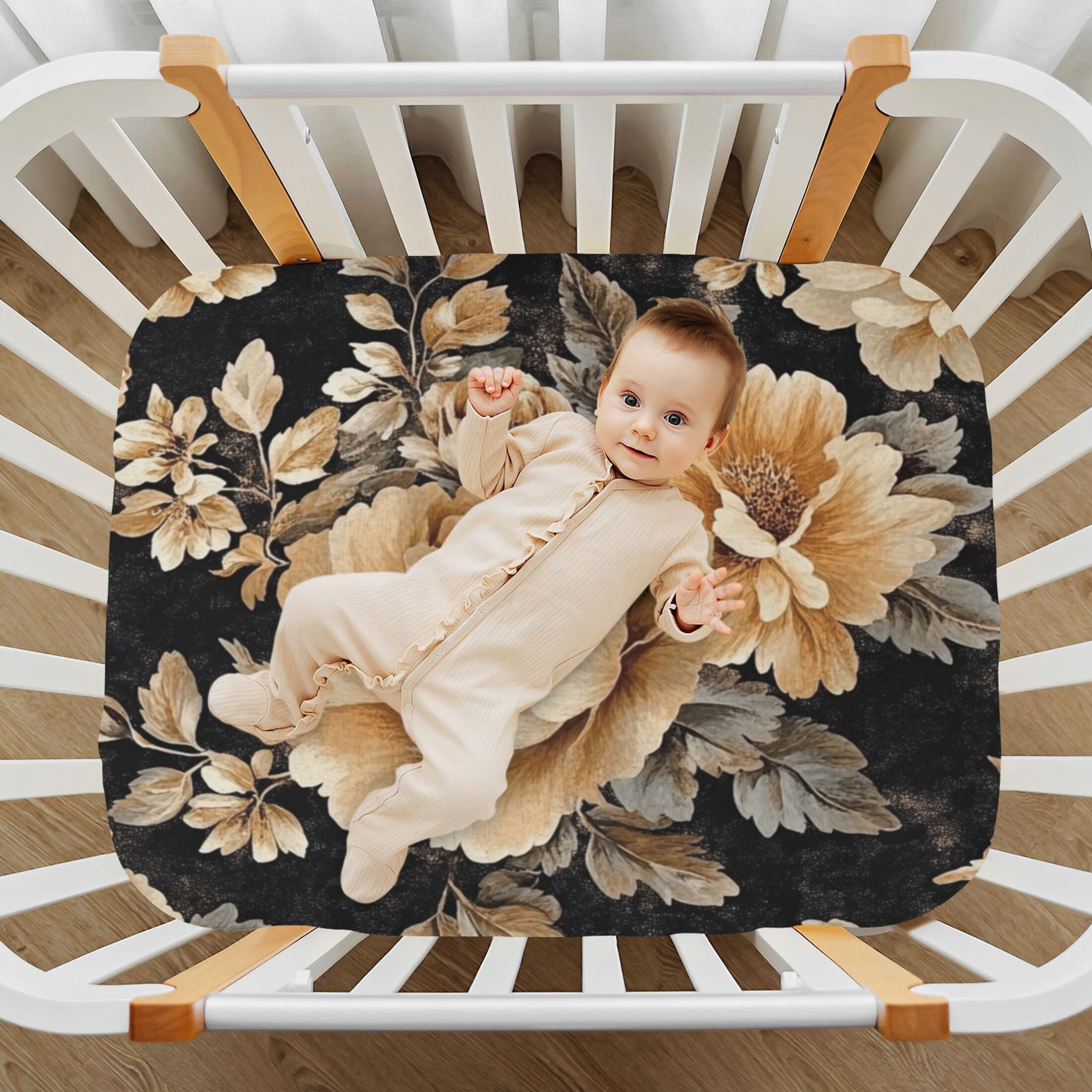 WOBOGO Brown and Beige Flowers Pattern Baby Crib Sheets Super Soft ...