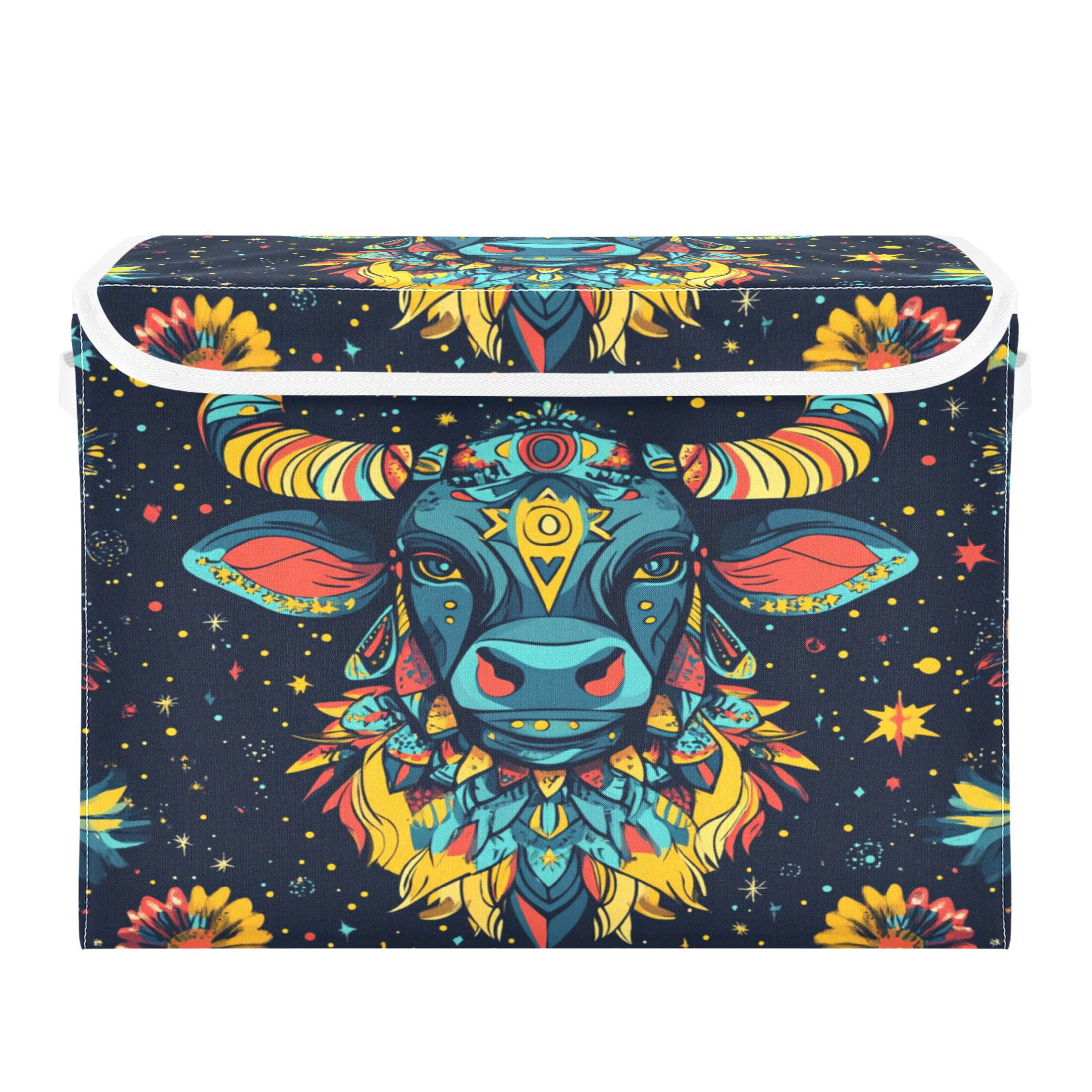 WOBOGO Bullhead Large Collapsible Storage Box Flip Lid Fabric ...