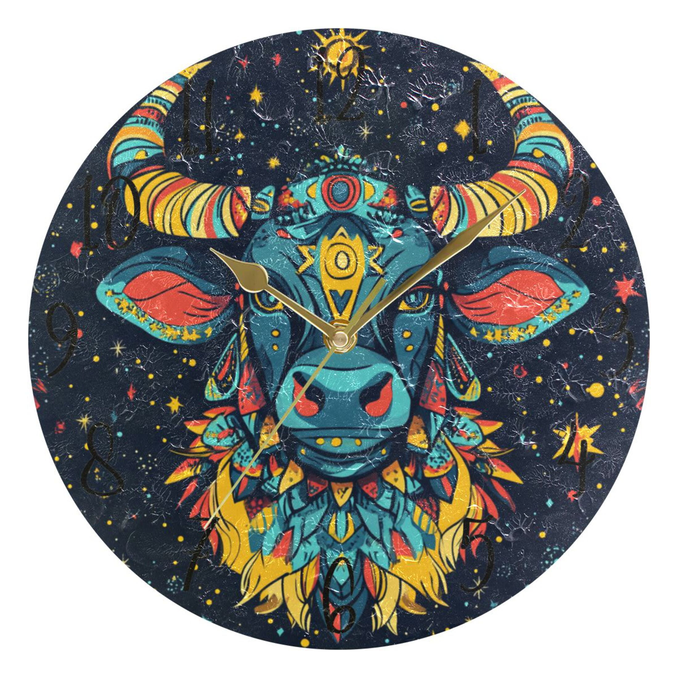 WOBOGO Bullhead Wall Clock 10in Silent Mechanism Battery Operated Retro ...