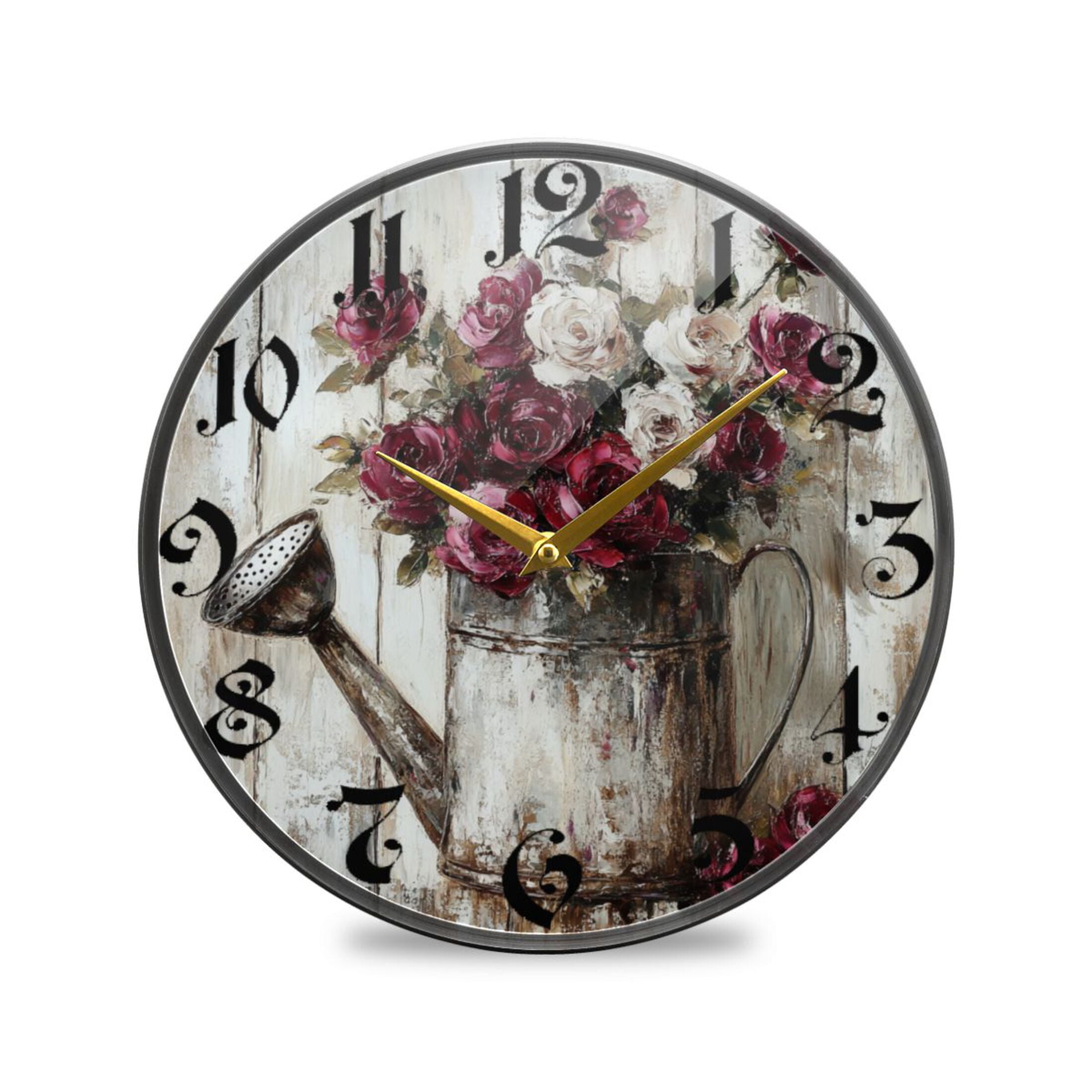 WOBOGO Burgundy Roses Acrylic Wall Clock Battery Operated 9.5in Silent ...