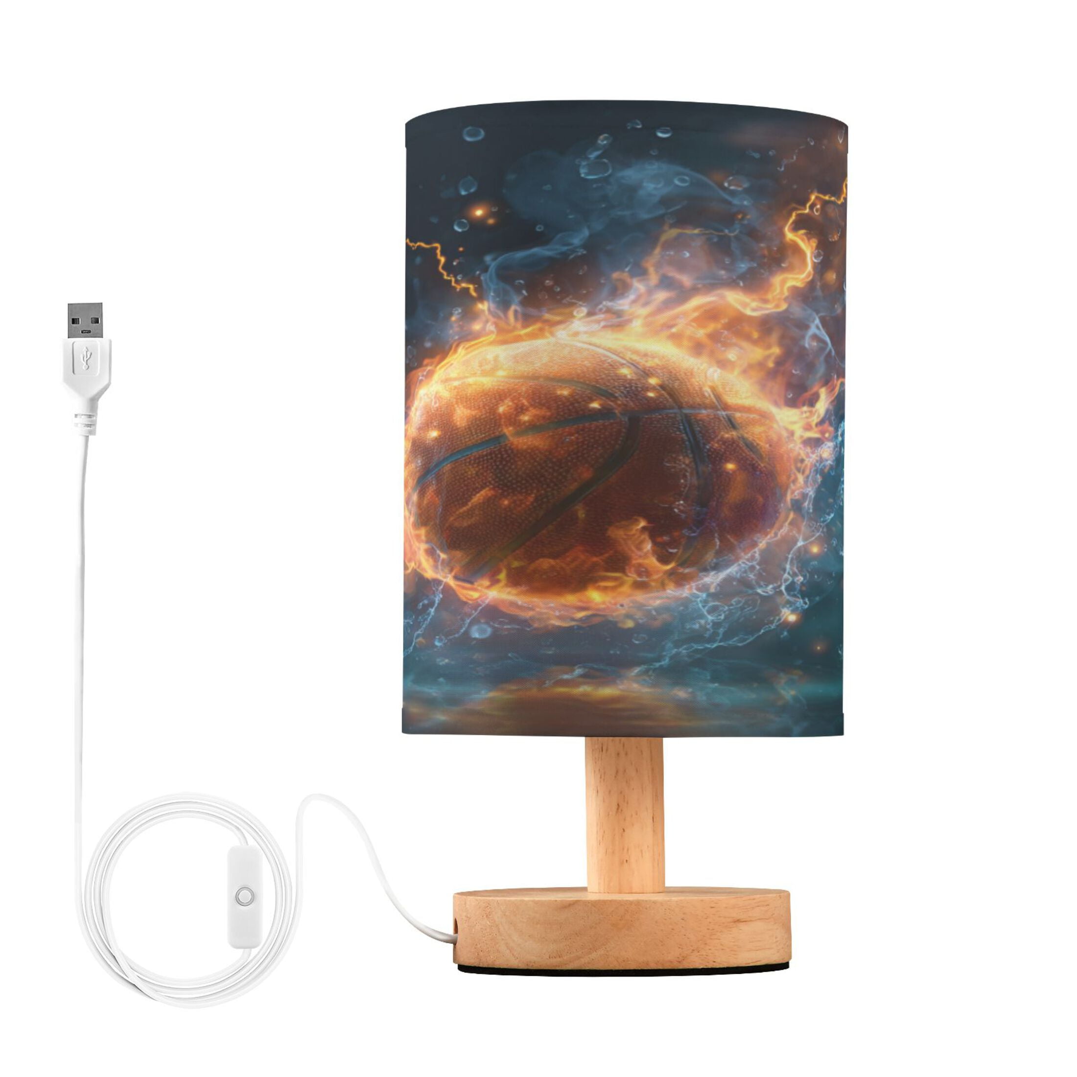 WOBOGO Burning Basketball Bedroom Table Lamp USB Power Connector Wooden ...