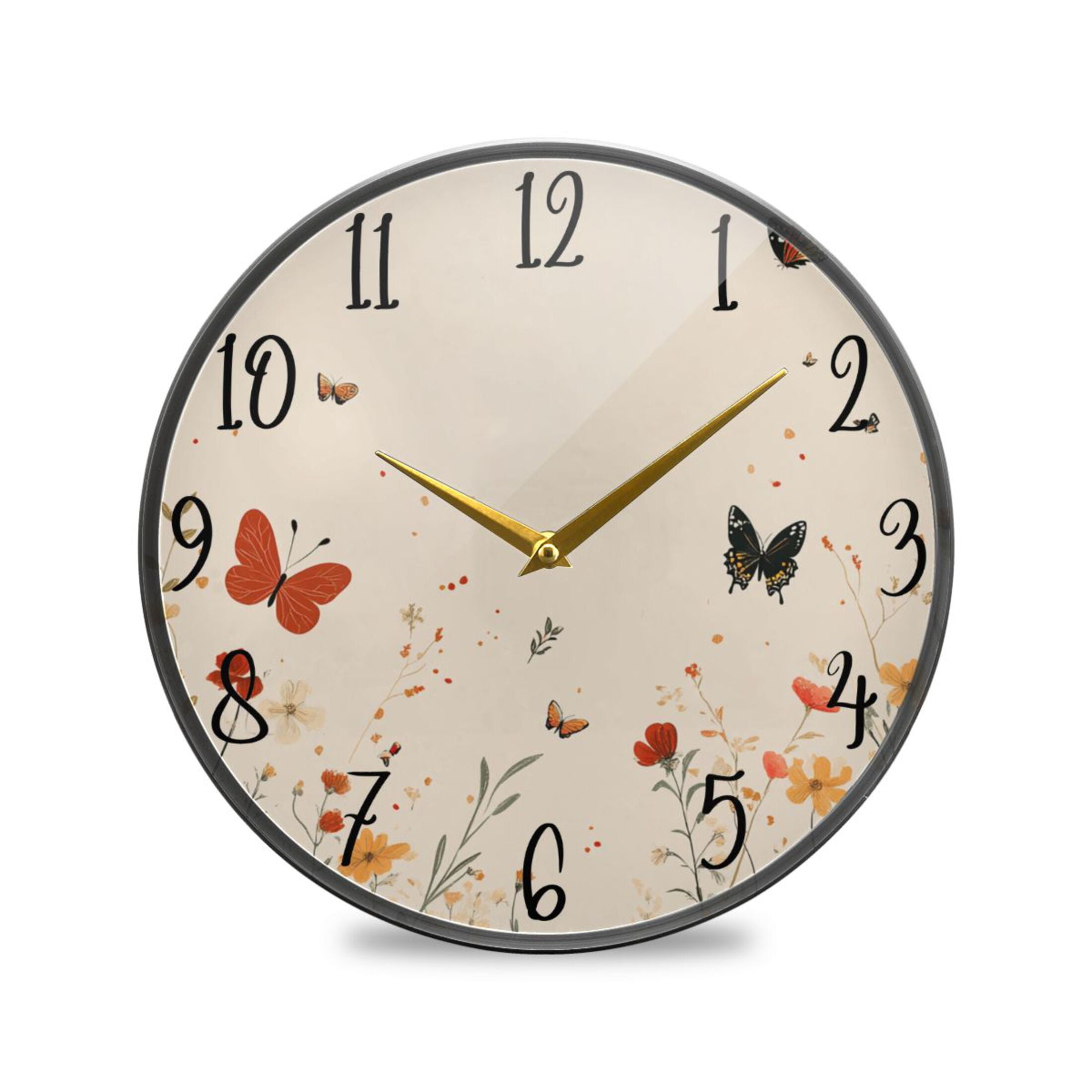 WOBOGO Butterfly Wildflower Pictures Acrylic Wall Clock Battery ...