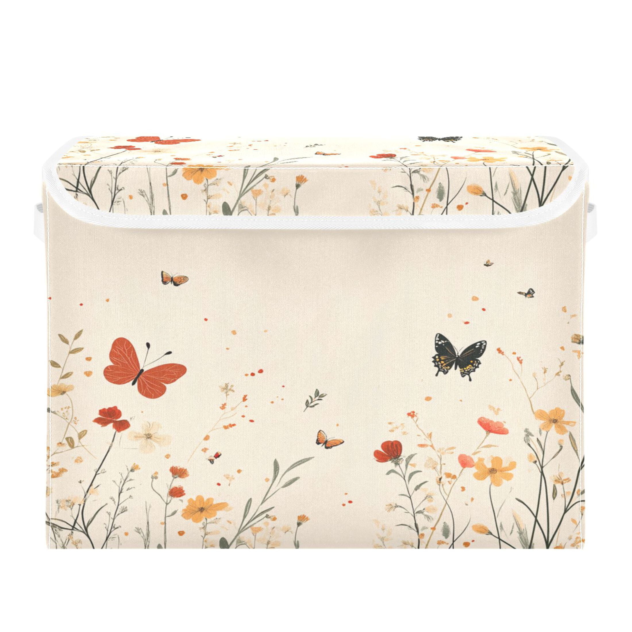 WOBOGO Butterfly Wildflower Pictures Large Collapsible Storage Box Flip ...