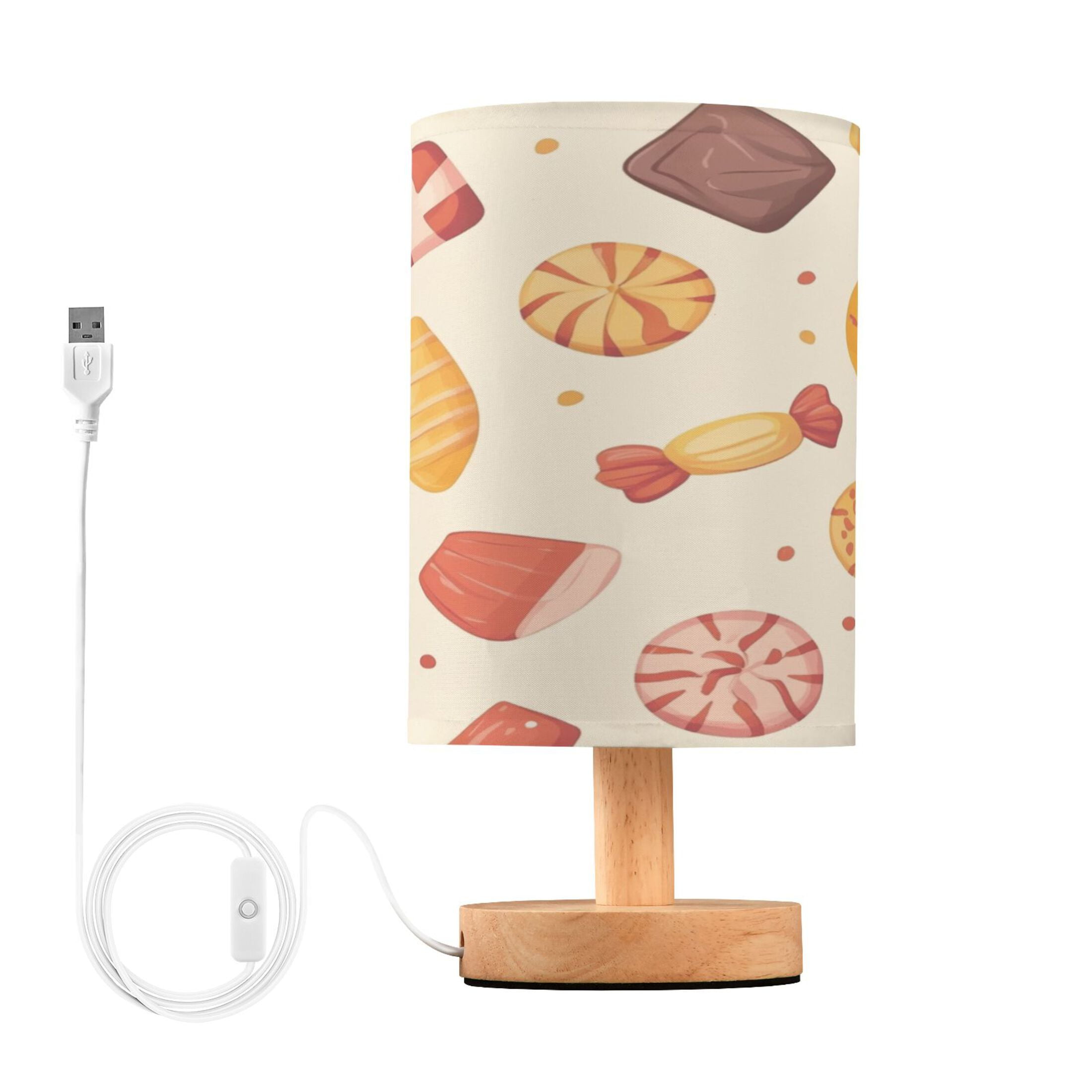 WOBOGO Candy Snacks Pattern Bedroom Table Lamp USB Power Connector ...
