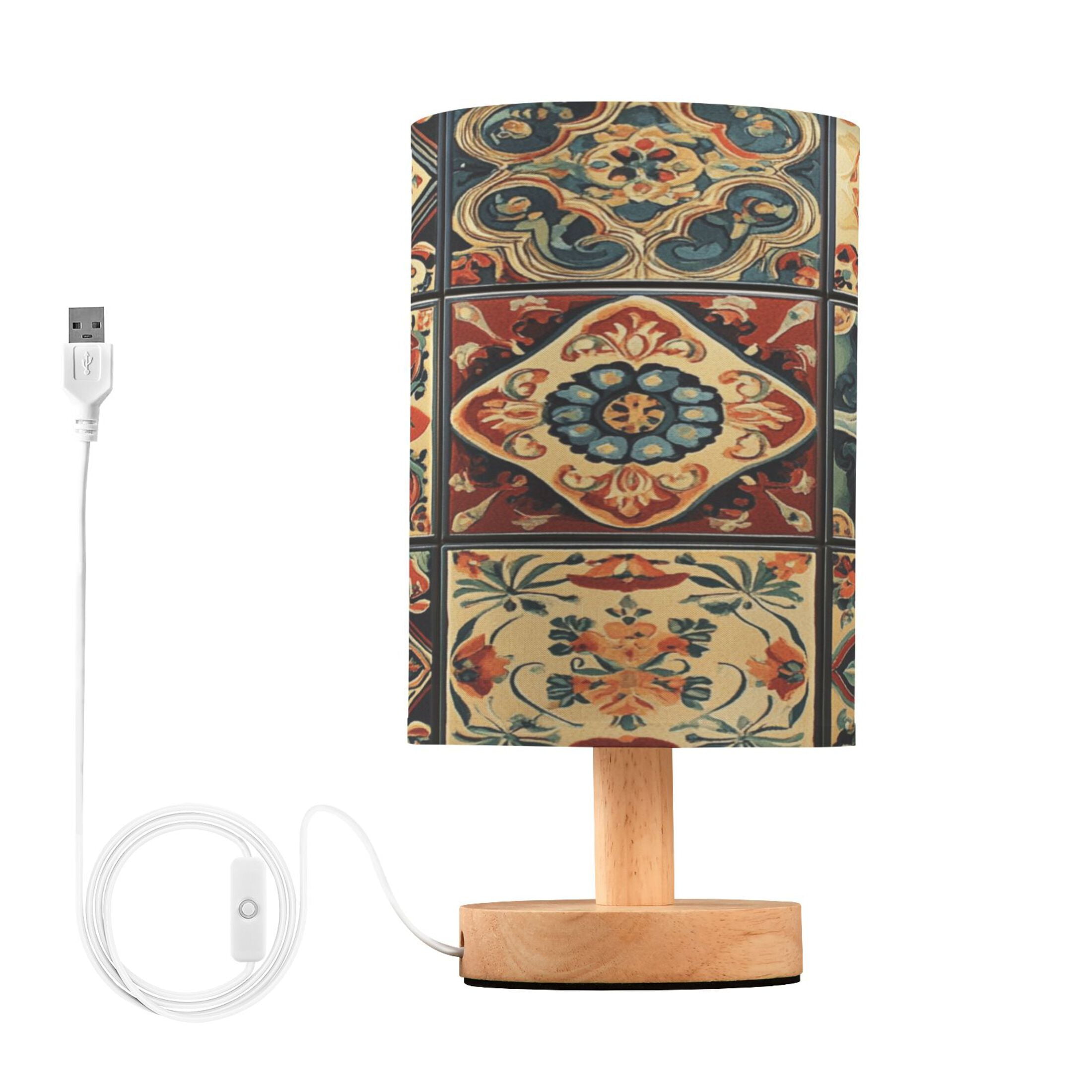 WOBOGO Carpet Patterns Bedroom Table Lamp USB Power Connector Wooden ...
