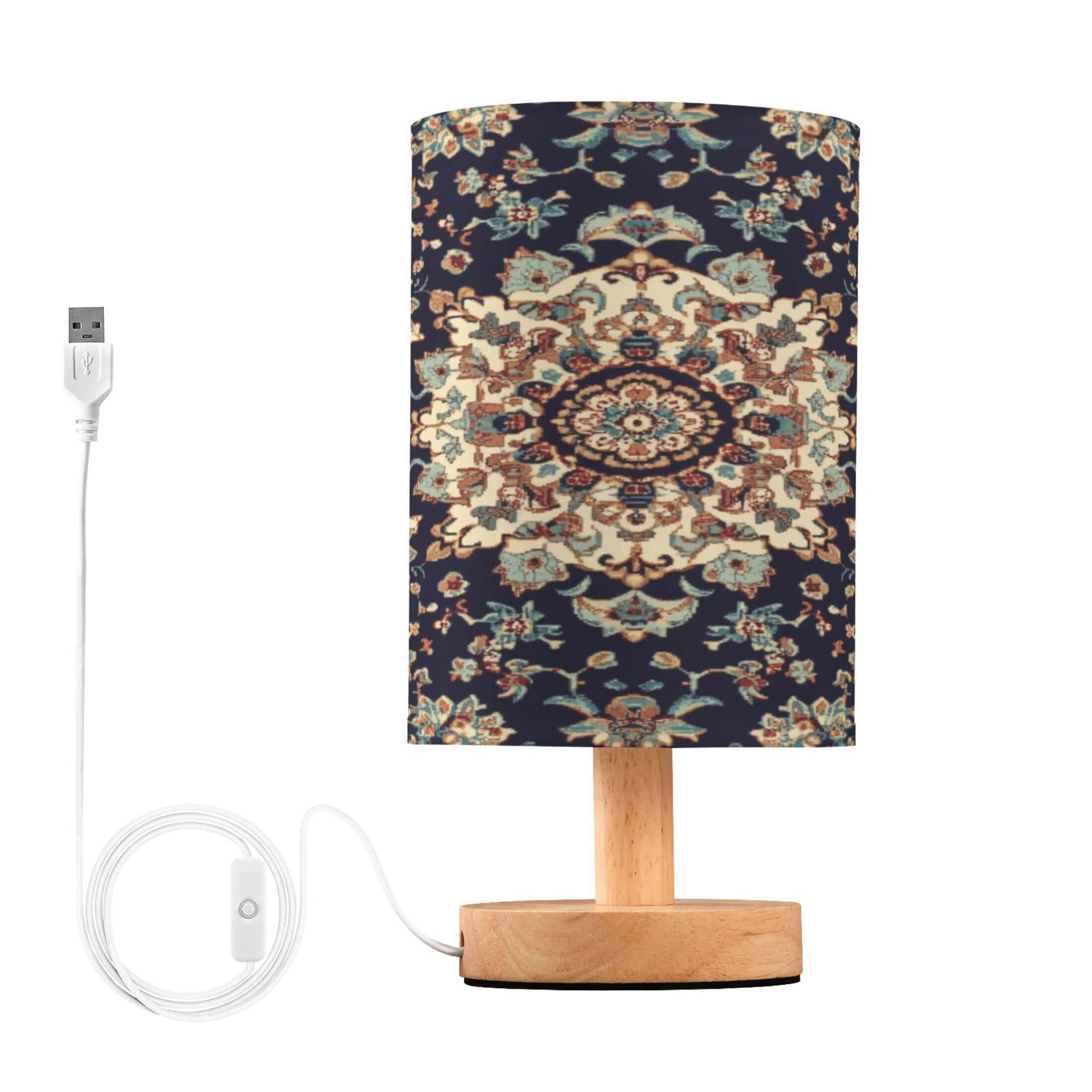 WOBOGO Carpet Patterns Bedroom Table Lamp USB Power Connector Wooden ...