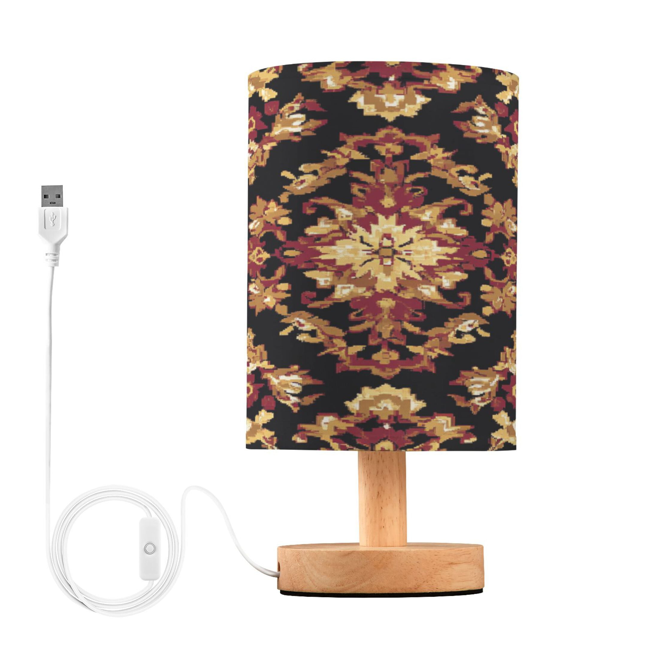 WOBOGO Carpet Patterns Bedroom Table Lamp USB Power Connector Wooden ...