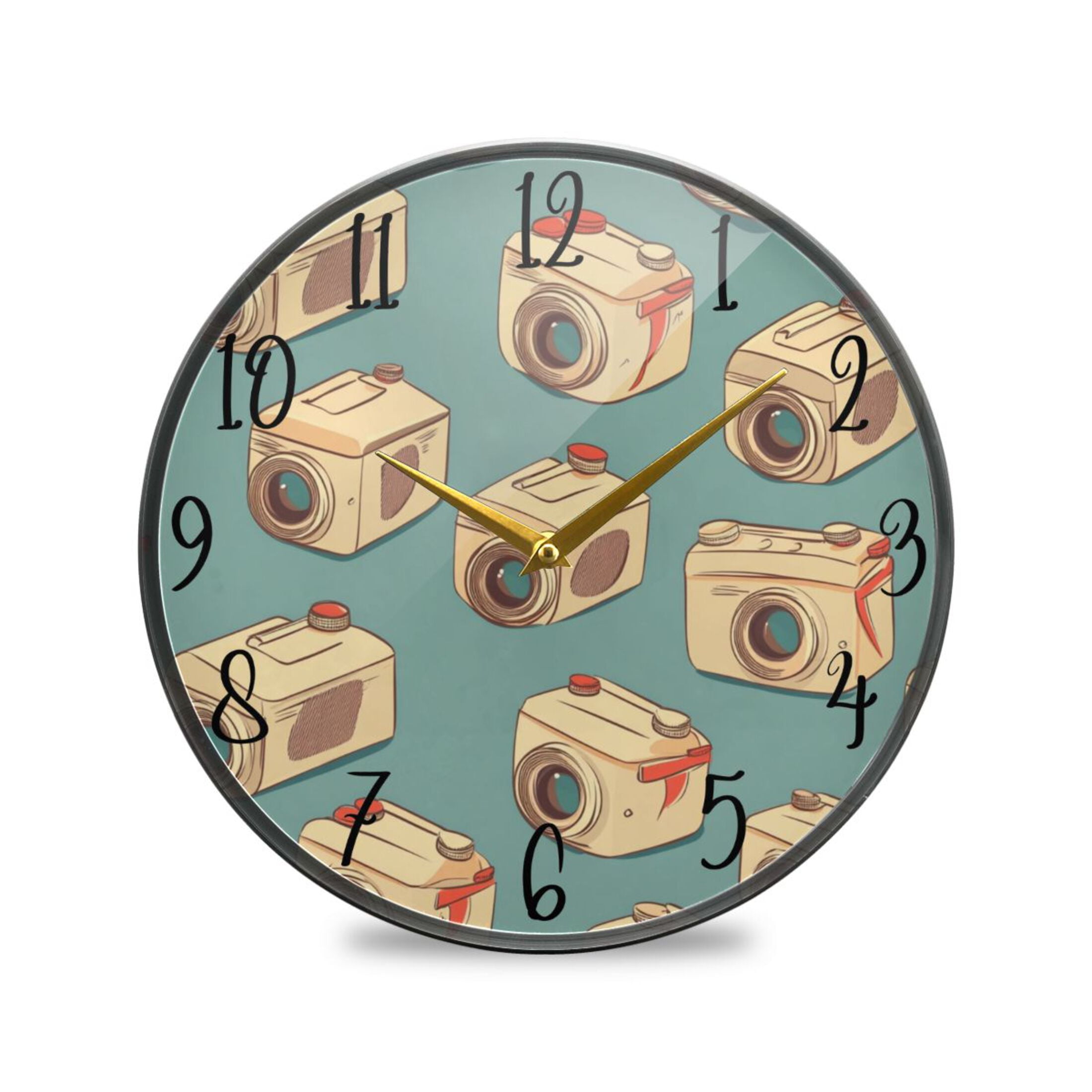 WOBOGO Cartoon Camera Pattern Acrylic Wall Clock Battery Operated 11 ...