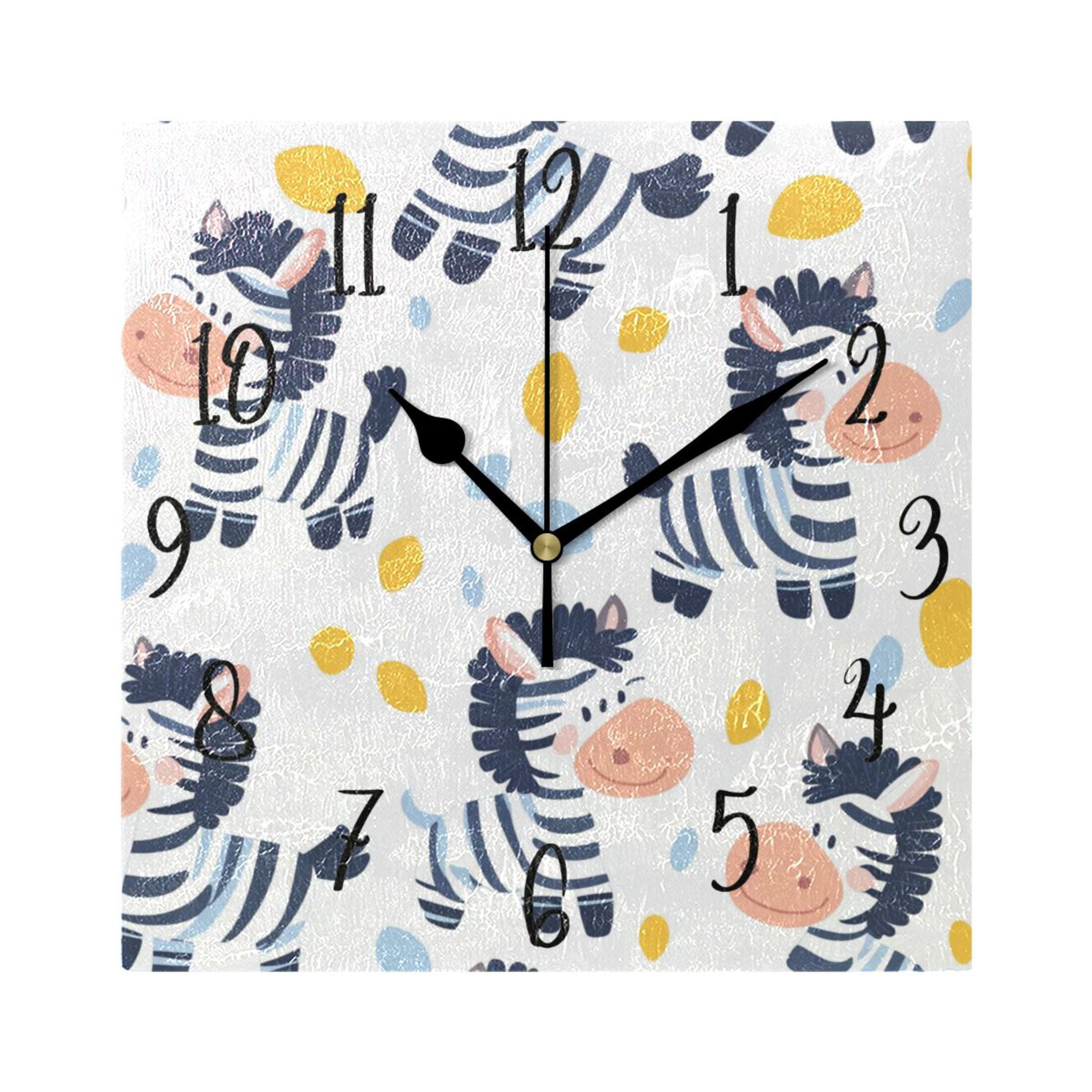 WOBOGO Cartoon Cute Zebra Wall Clock 7.78 Inch Battery Operated Silent ...