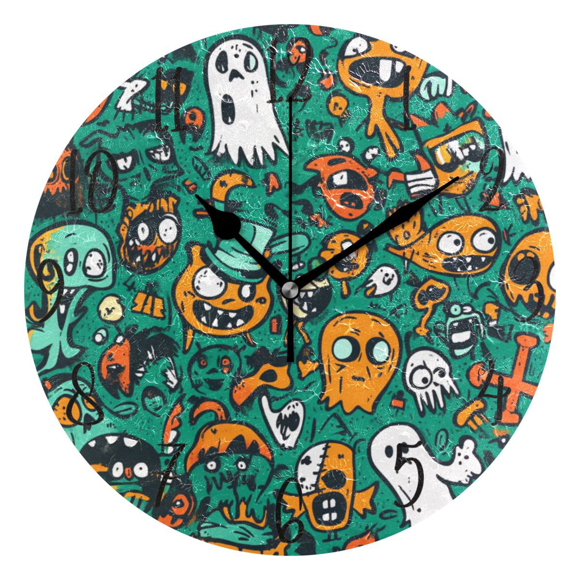 WOBOGO Cartoon Ghost Wall Clock 10in Silent Mechanism Battery Operated ...