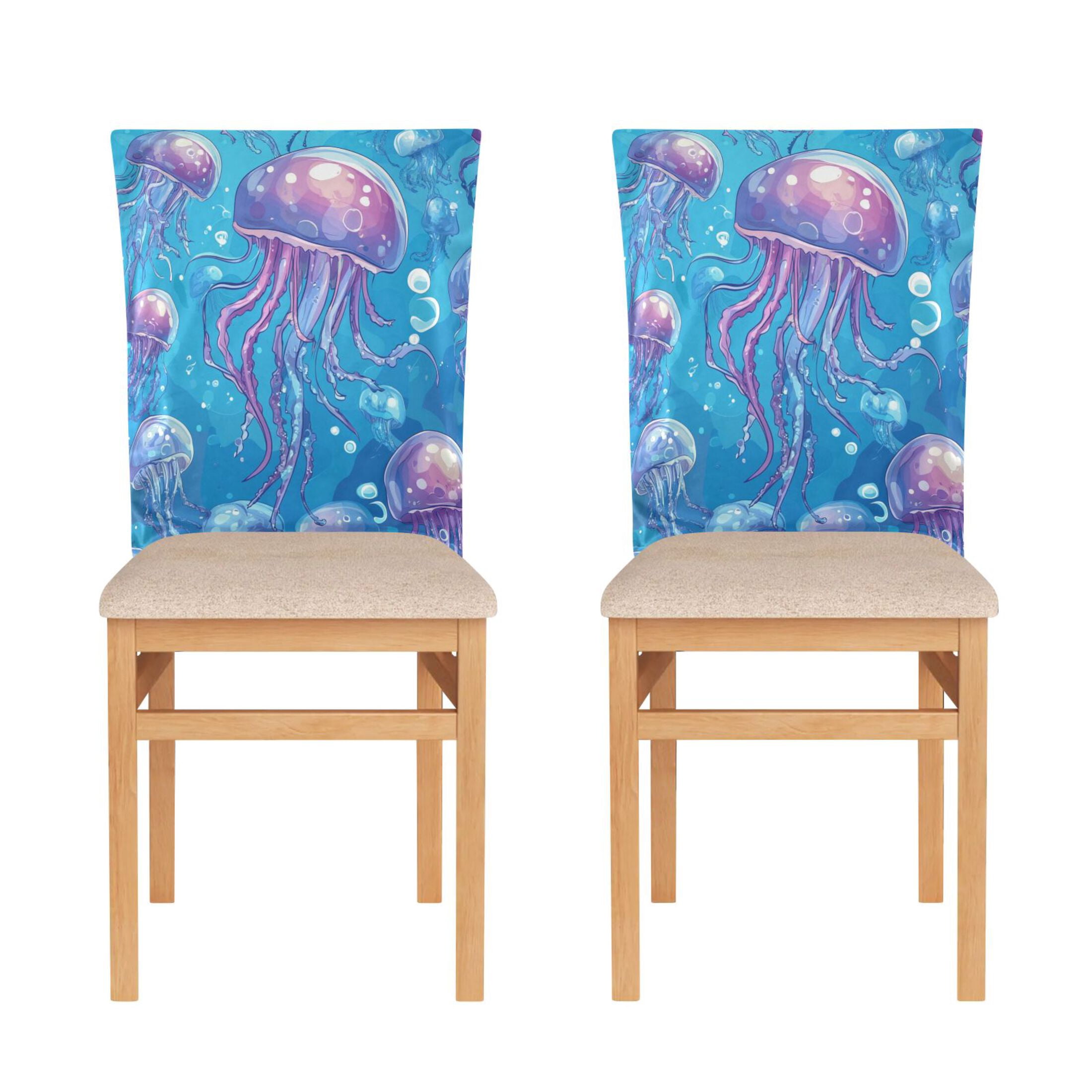 WOBOGO Cartoon Jellyfish Dining Room Chair Covers 2 Pieces Super Fit ...