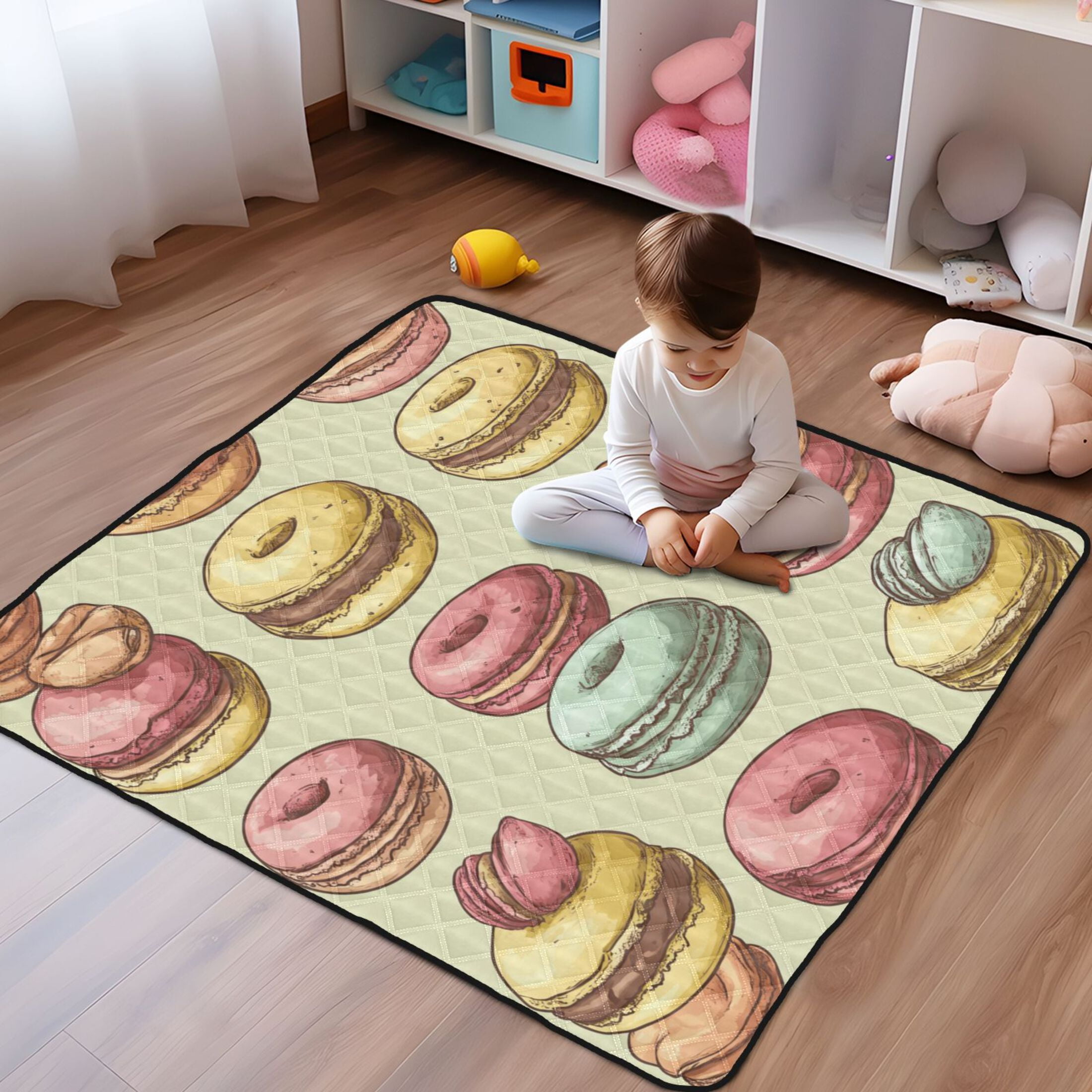 WOBOGO Cartoon Macaroons Baby Playmats Extra Large Waterproof Rollable ...