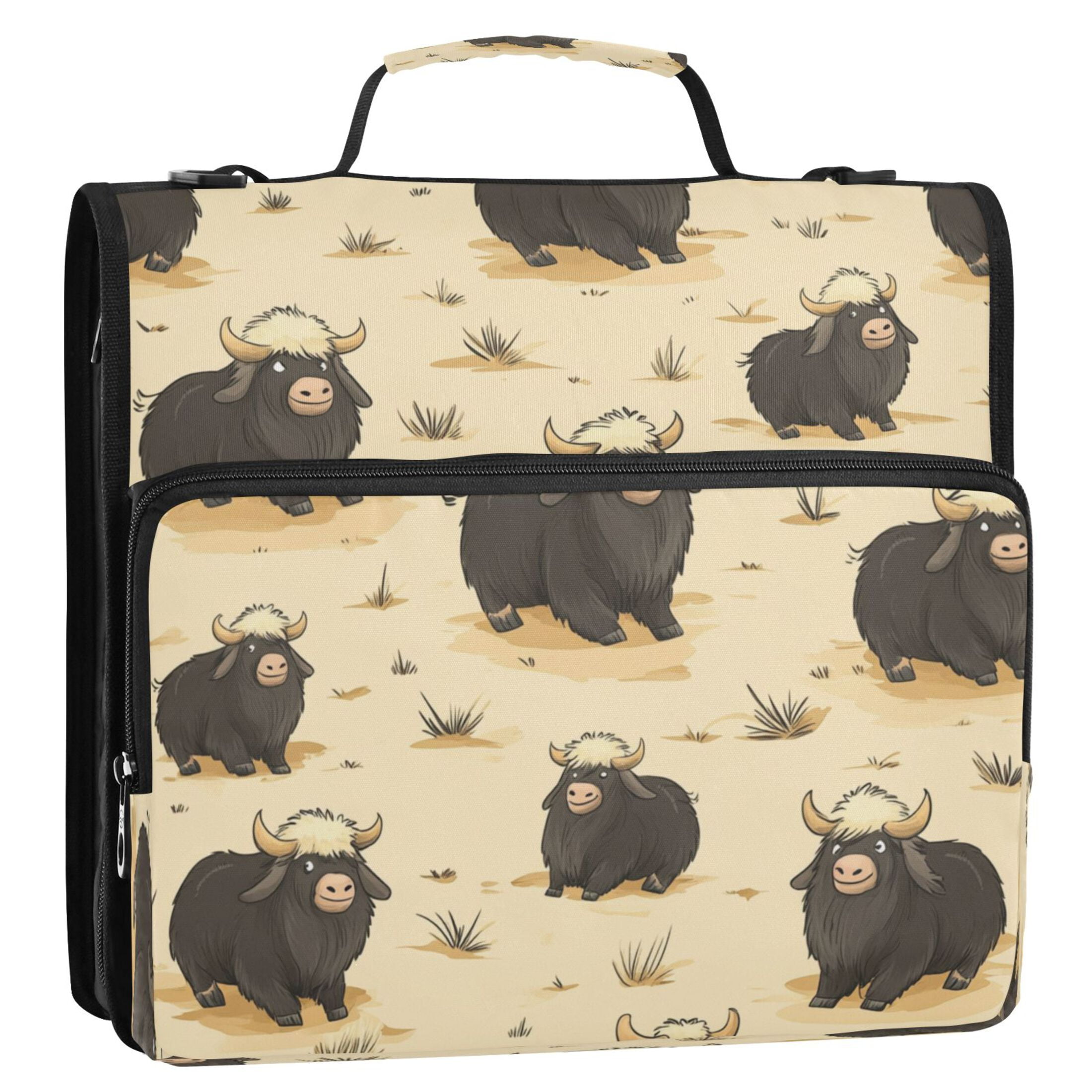 WOBOGO Cartoon Musk Oxen Ring Binder Bag 1.5in Folder Organizer with ...