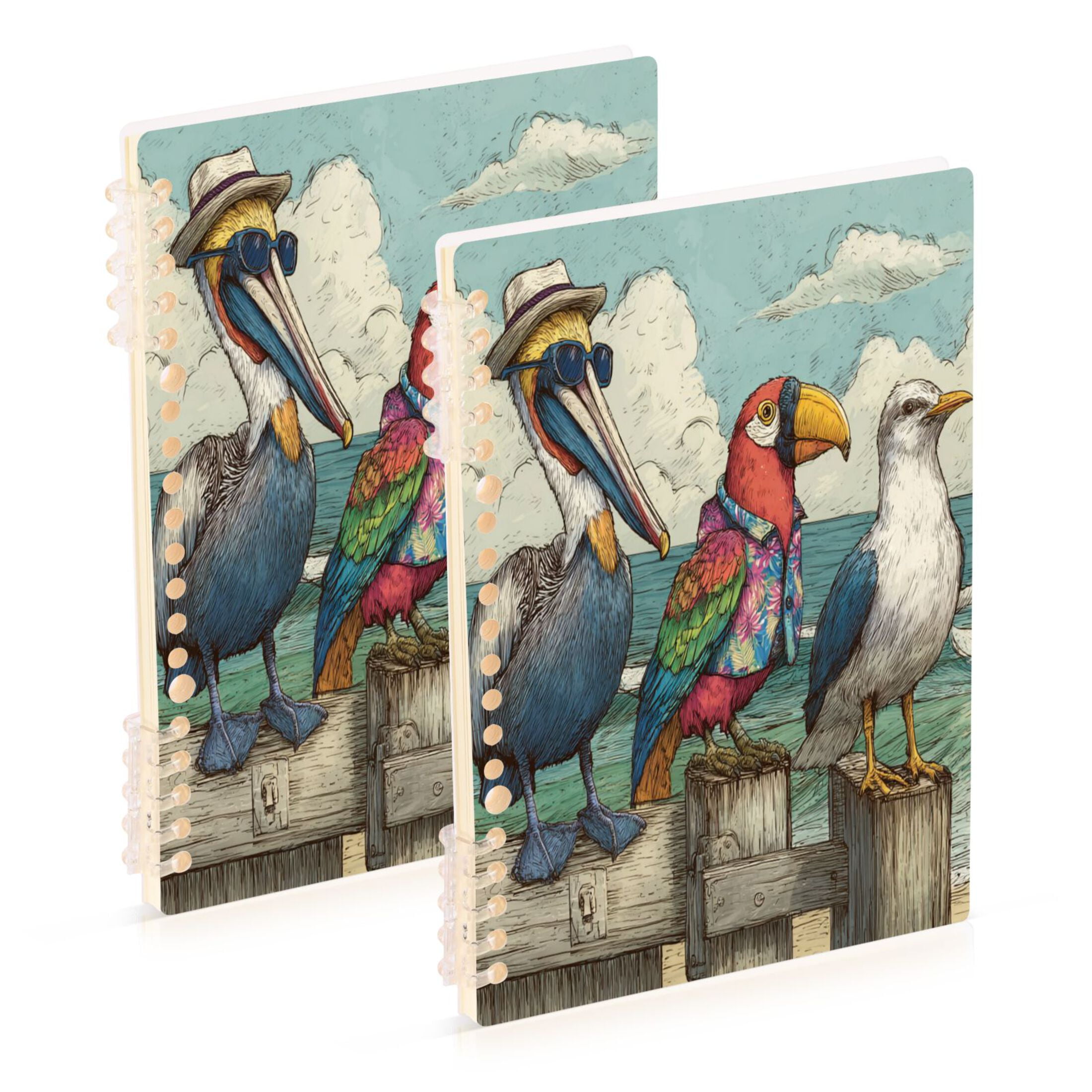 WOBOGO Cartoon Pelican Notebook College Horizontal Grid Paper Ink Spill ...