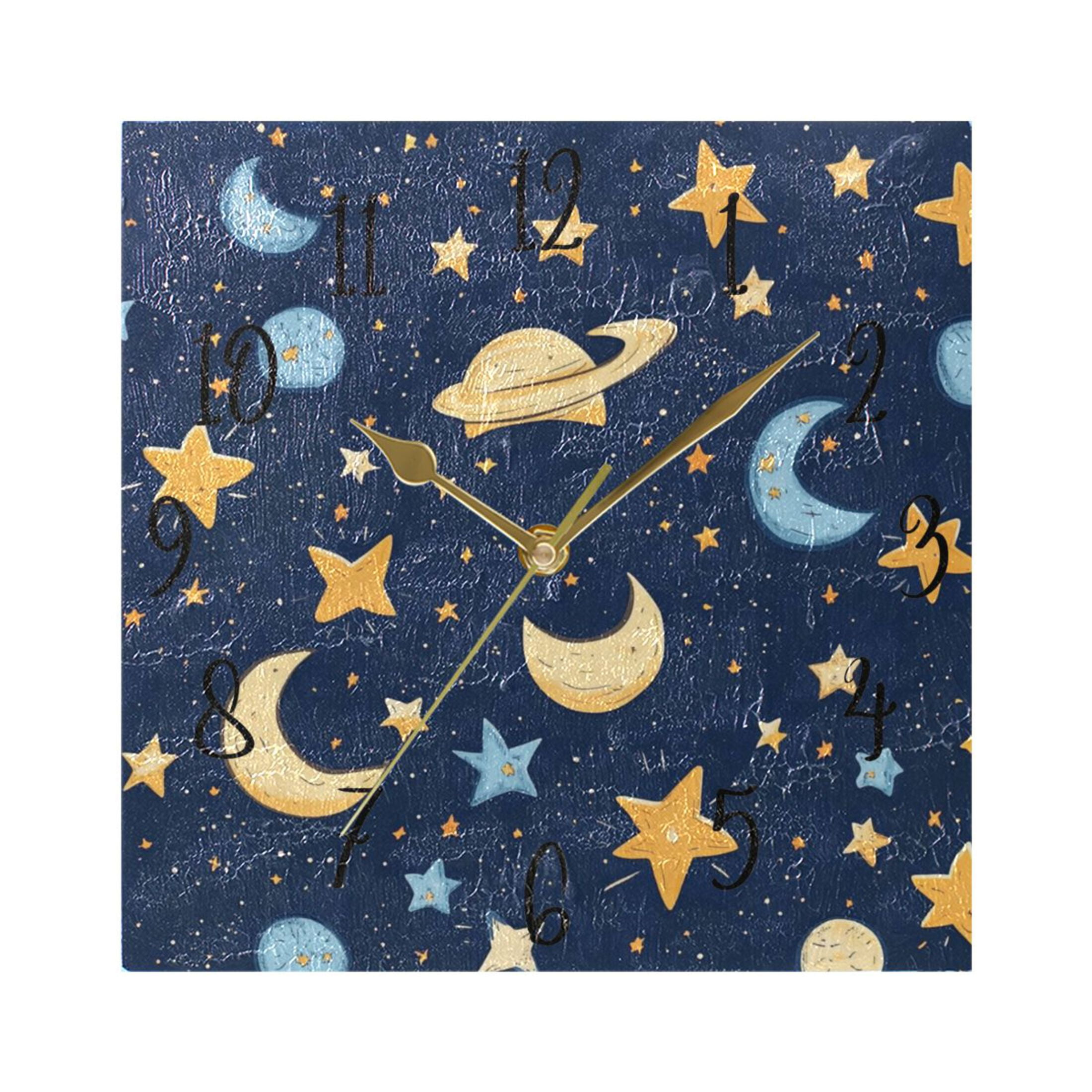 WOBOGO Cartoon Starry Sky Wall Clock 7.78 Inch Battery Operated Silent ...