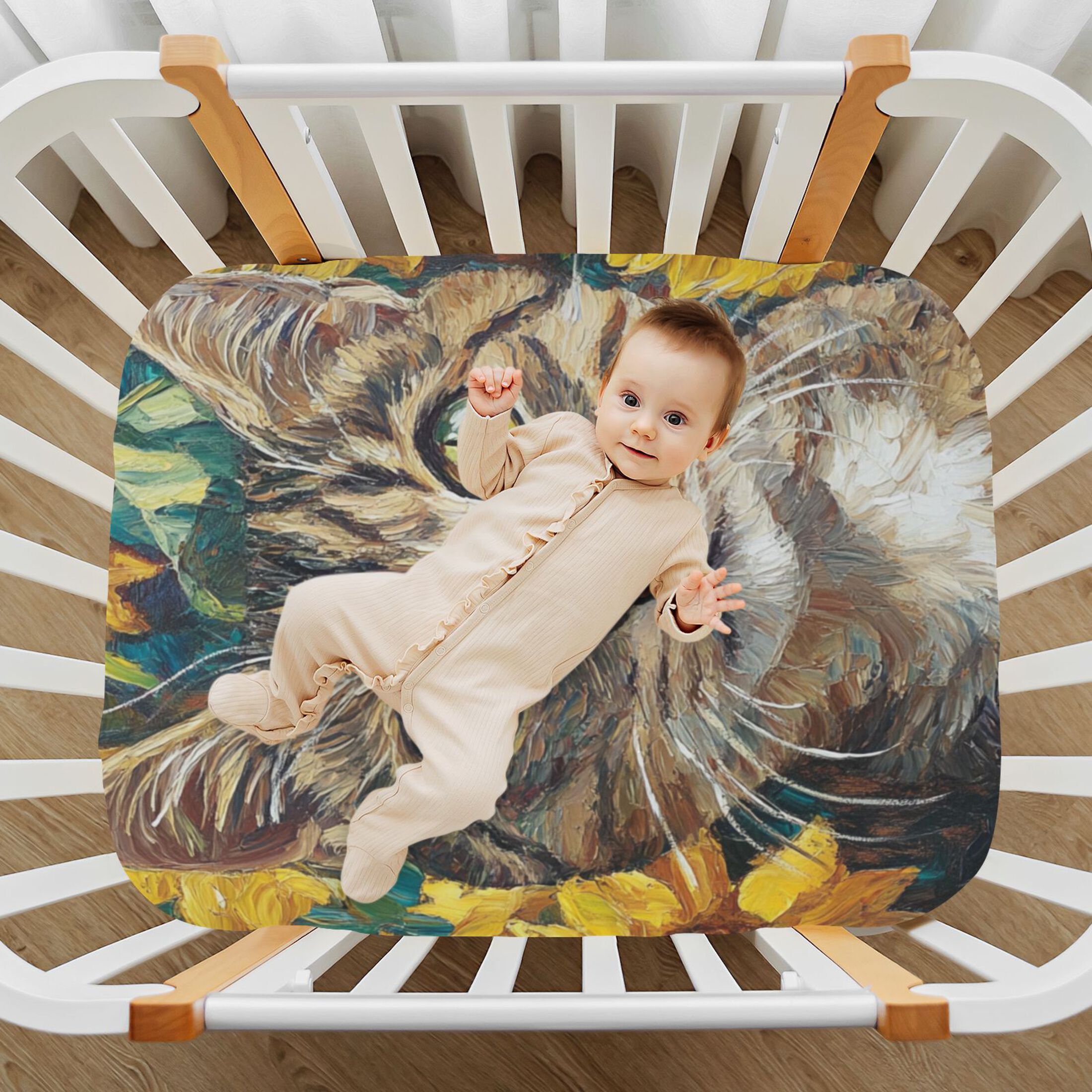 WOBOGO Cat Oil Painting Baby Crib Sheets Super Soft Microfiber Playard ...