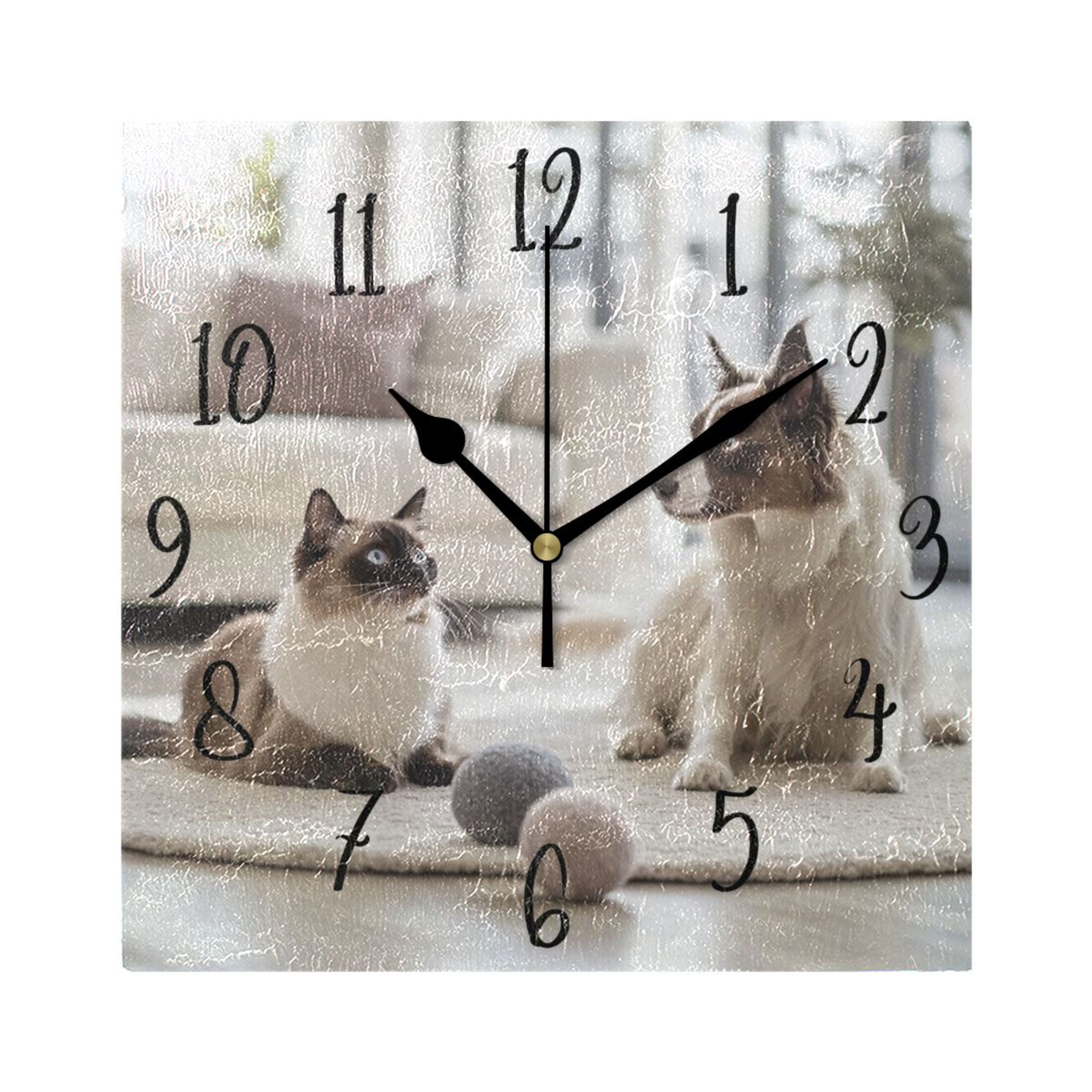 WOBOGO Cat and Dog Wall Clock 7.78 Inch Battery Operated Silent Unit ...