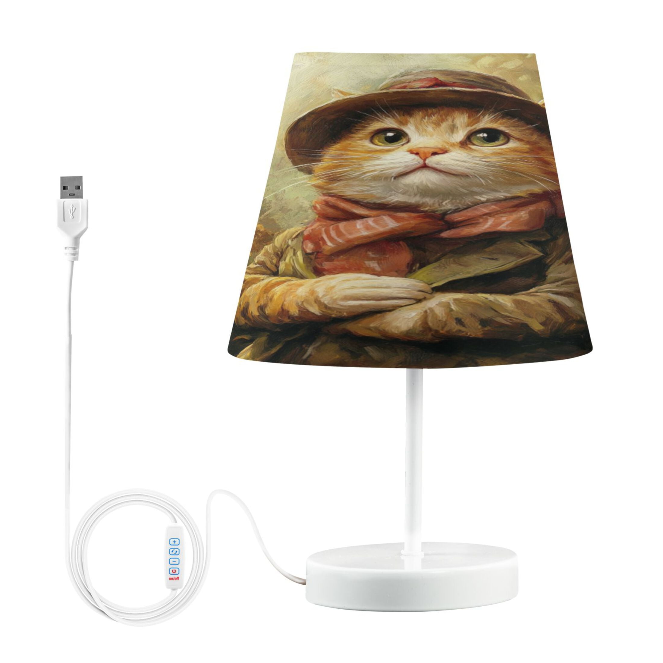 WOBOGO Cat in An Army Coat Table Lamps Bedroom 3-Speed Dimmable Farm ...