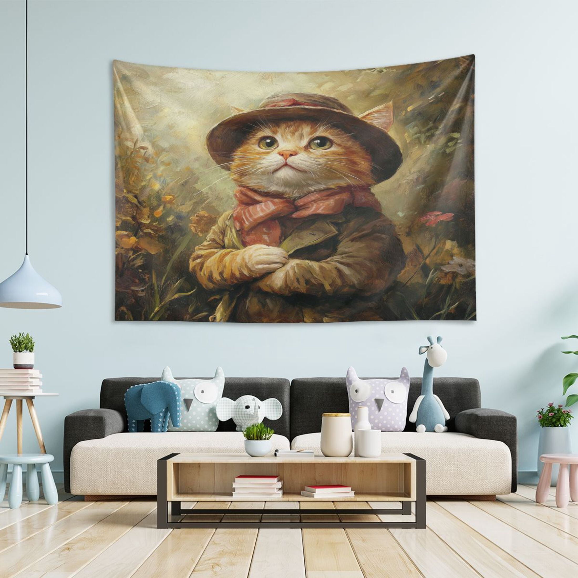 WOBOGO Cat in An Army Coat Tapestry 90×60in Home Living Room Bedroom ...