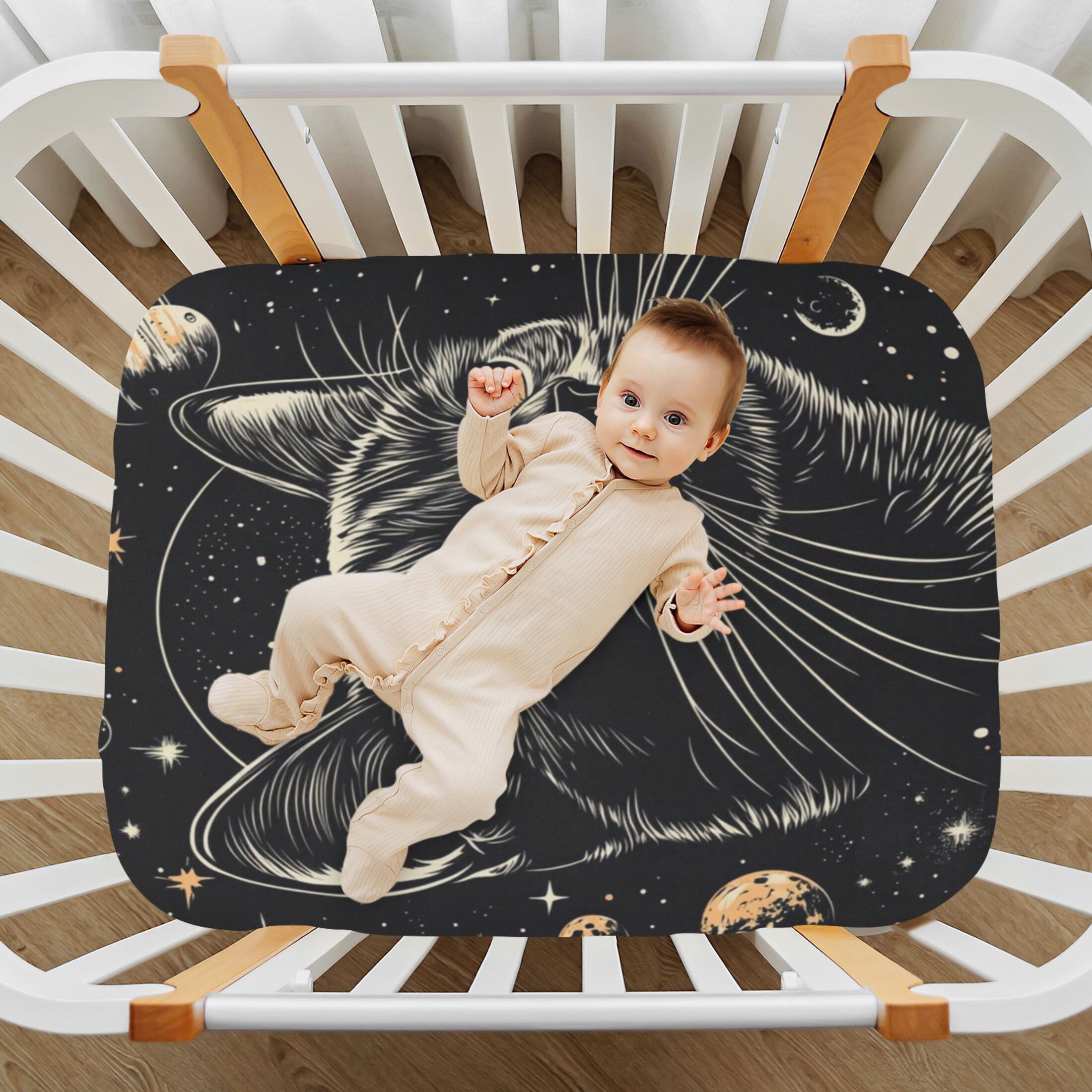 WOBOGO Cat in Space Pattern Baby Crib Sheets Super Soft Microfiber ...