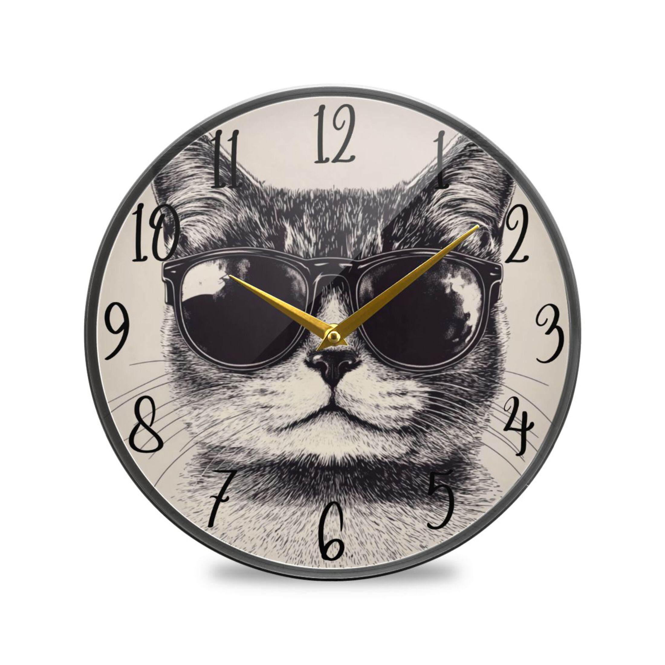 WOBOGO Cat with Sunglasses Pattern Acrylic Wall Clock Battery Operated ...