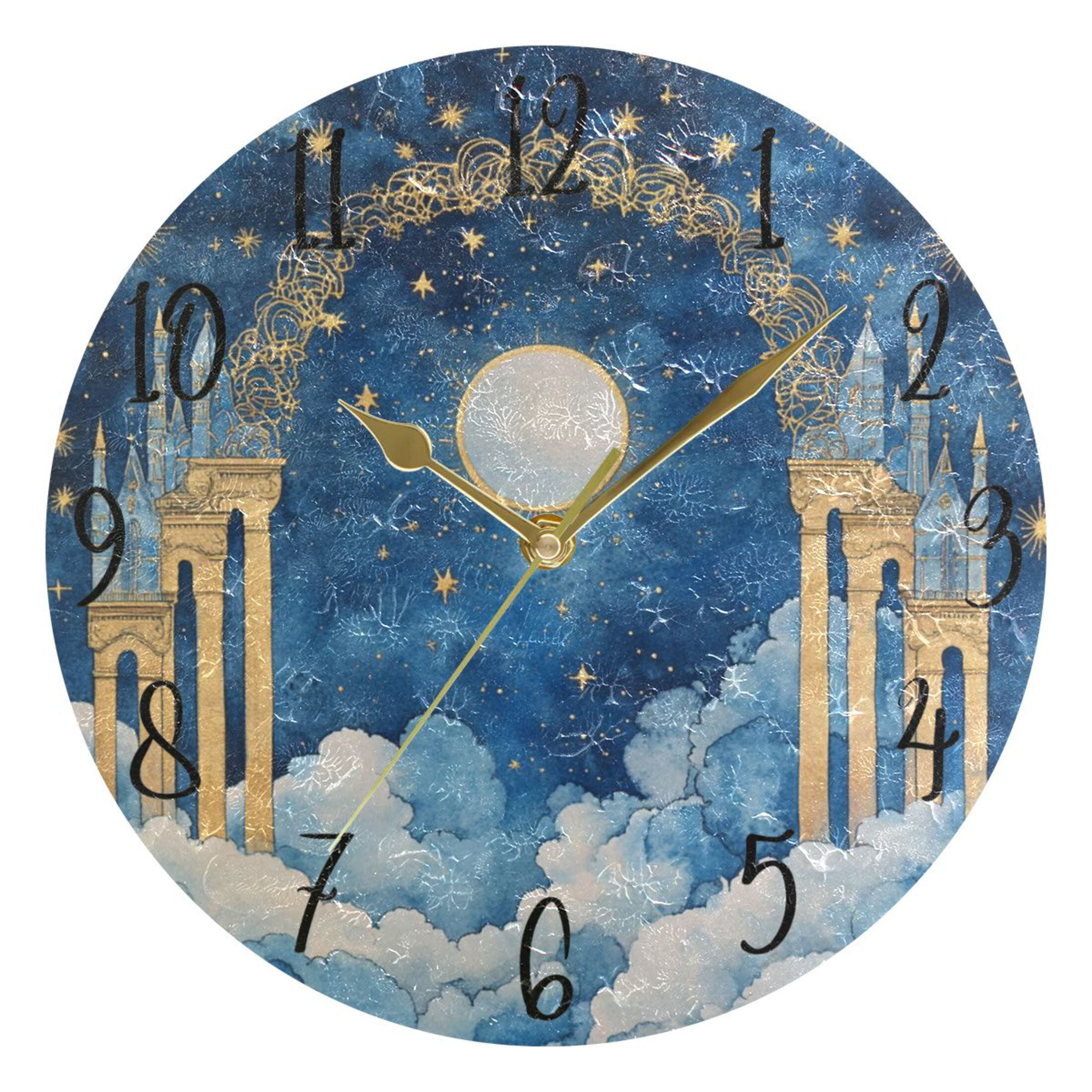 WOBOGO Celestial Sky Wall Clock 10in Silent Mechanism Battery Operated ...