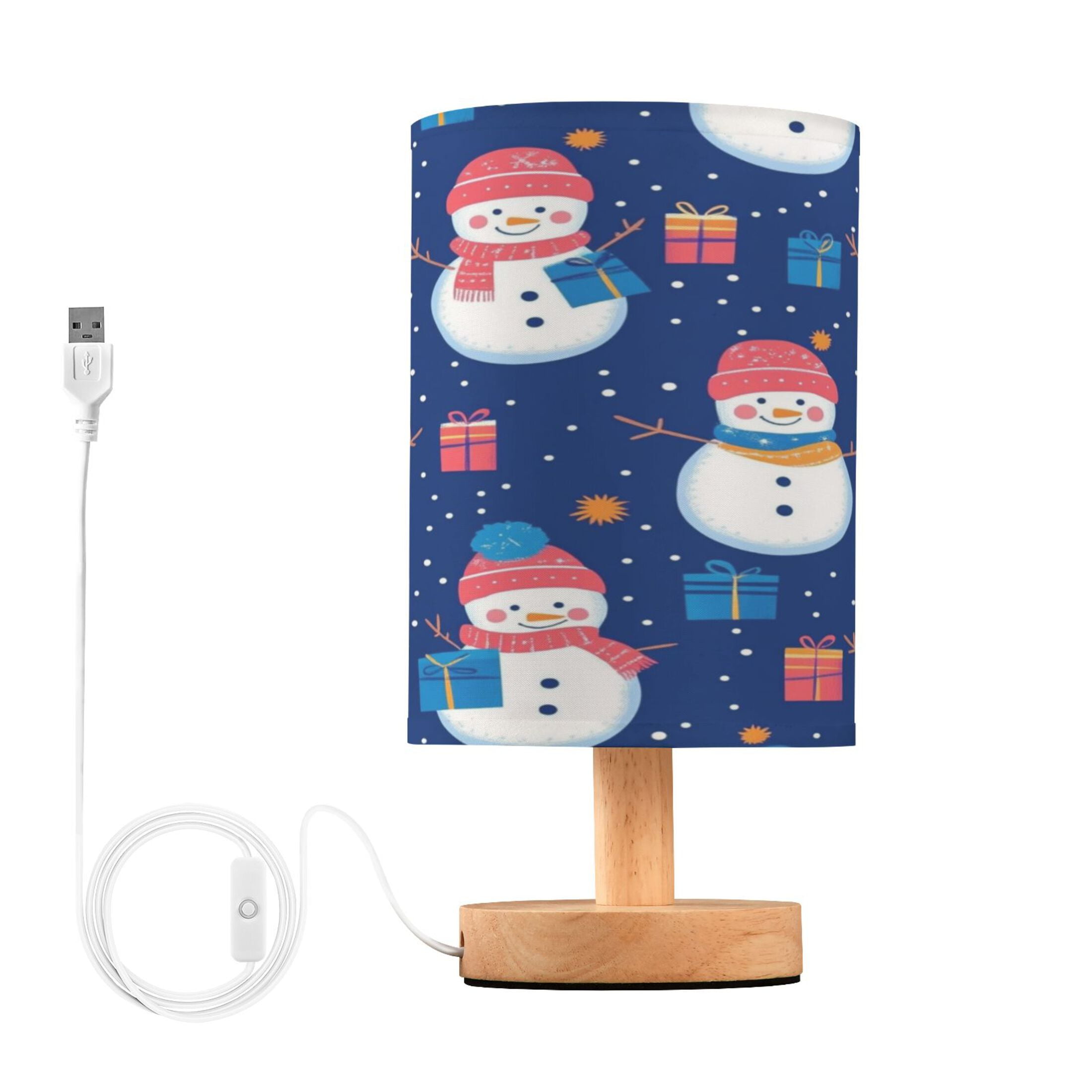 WOBOGO Cheerful Snowmen Gift Boxes Pattern Bedroom Table Lamp USB Power ...