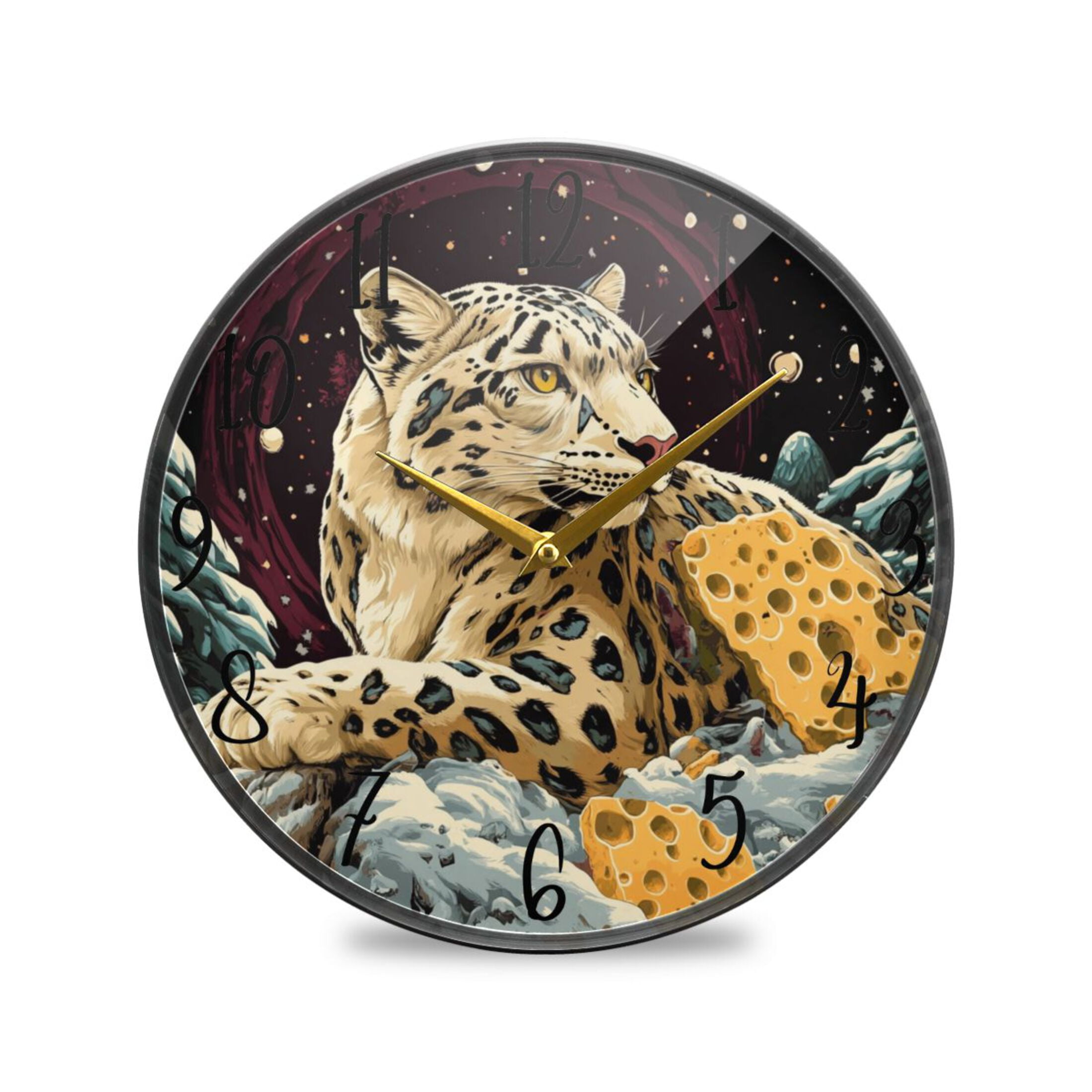 WOBOGO Cheese Snow Leopard Illustration Acrylic Wall Clock Battery ...