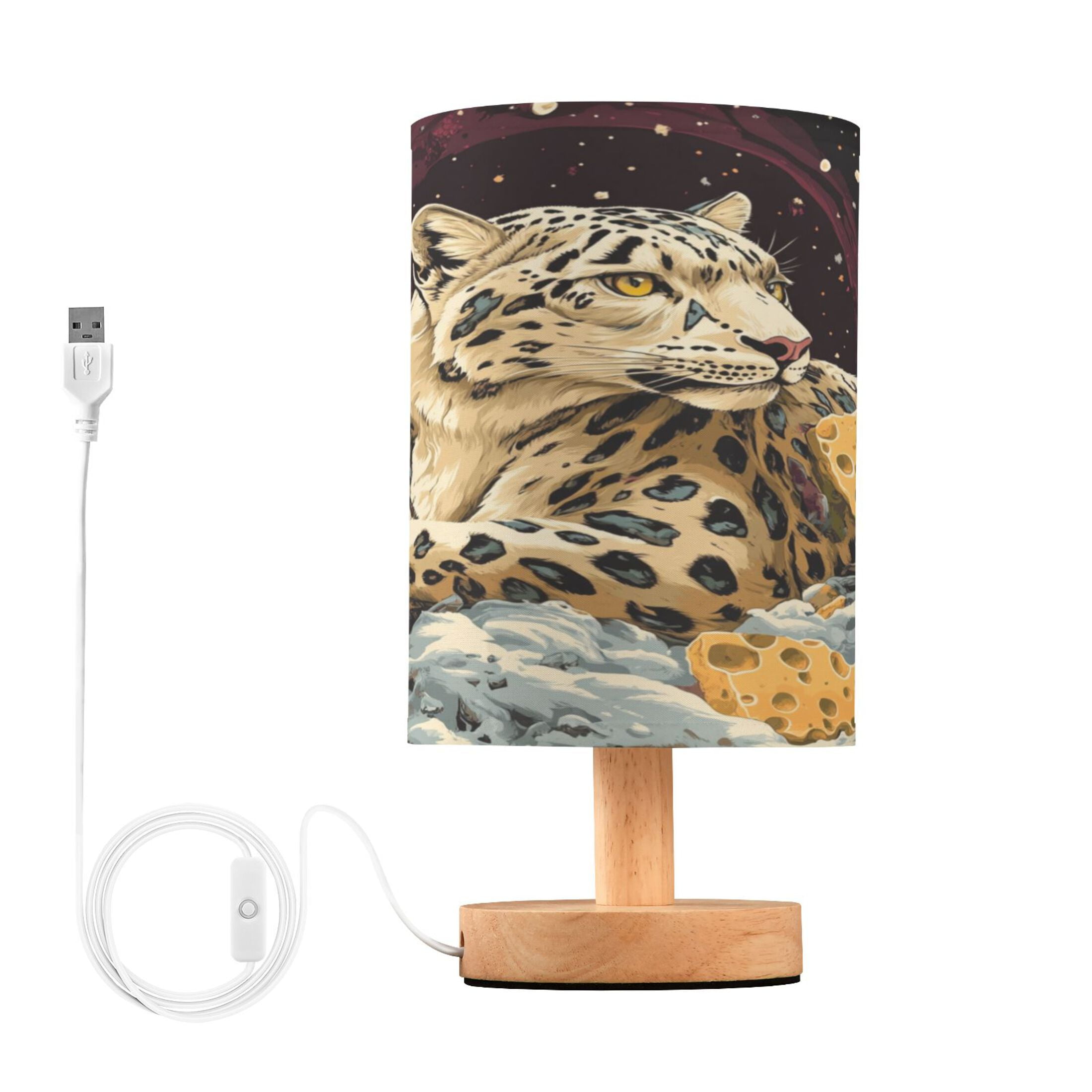 WOBOGO Cheese Snow Leopard Illustration Bedroom Table Lamp USB Power ...